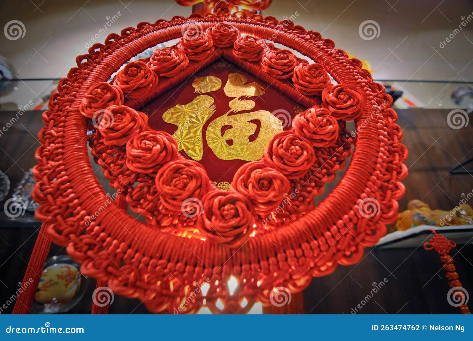 Red Amulet Wishing Prayer of Blessing Hanging on Wall and Trees ...