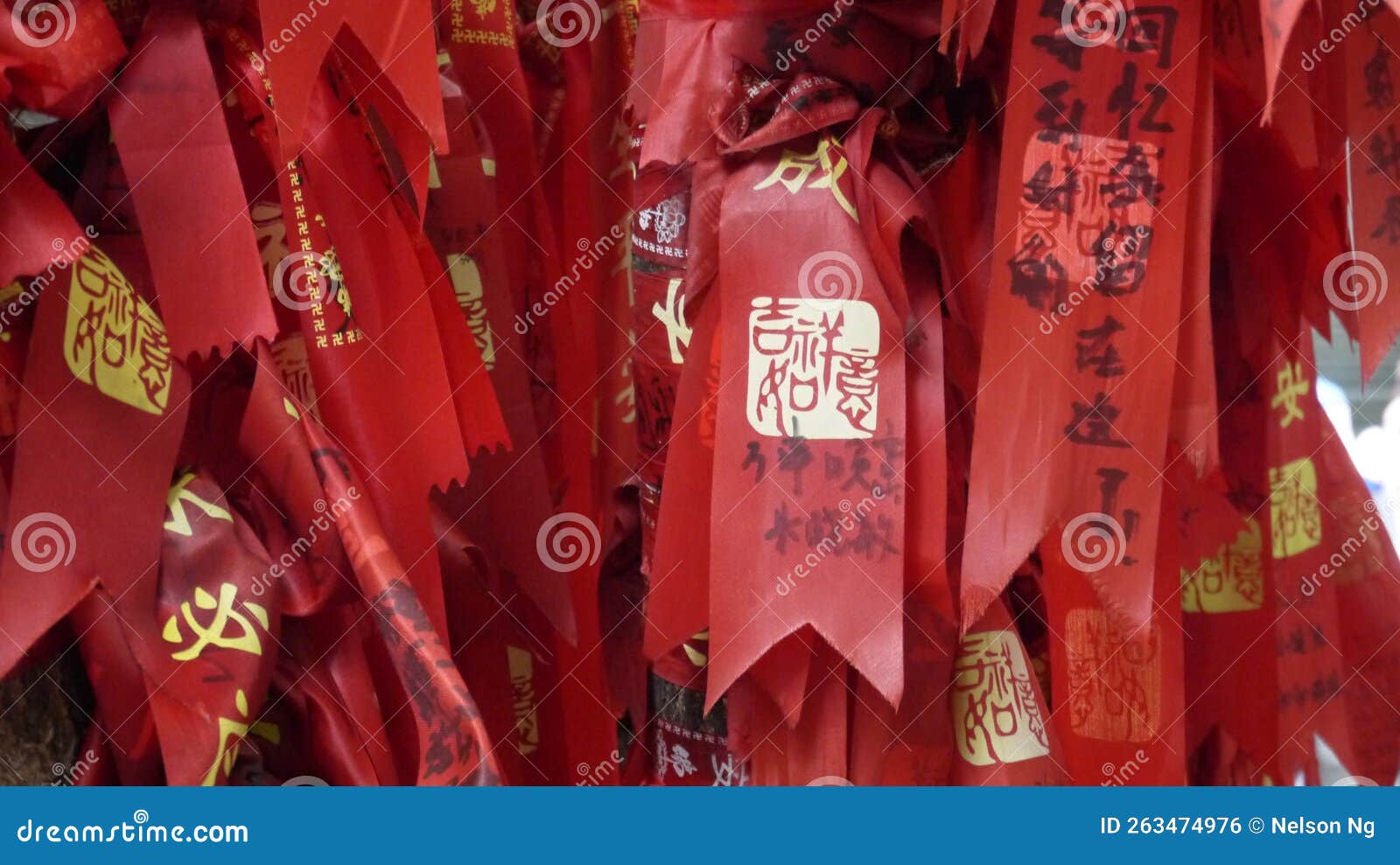 Red Amulet Wishing Prayer of Blessing Hanging on Wall and Trees ...