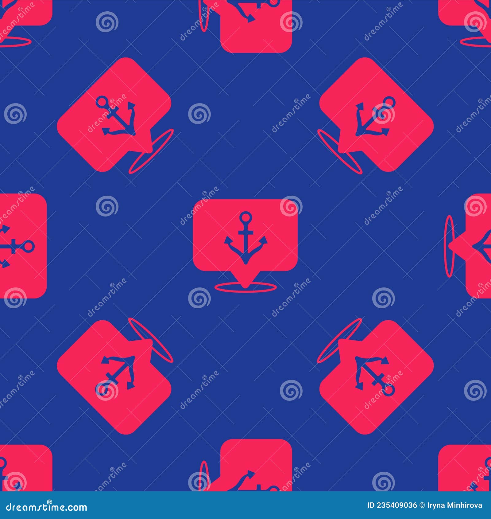Red Anchor Icon Isolated Seamless Pattern on Blue Background. Vector ...