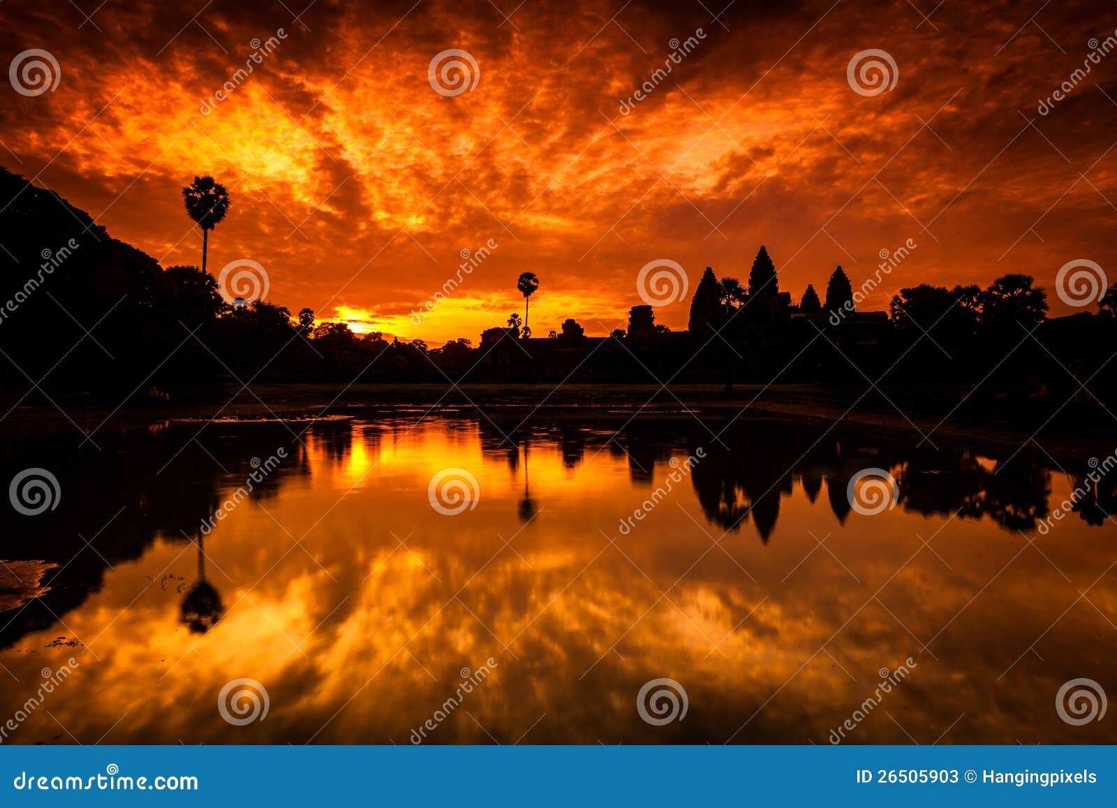 Red Angkor Wat Dawn Sunrise from Reflection Pool Stock Image - Image of ...