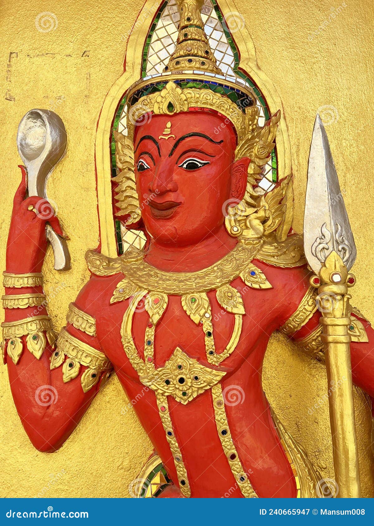 Red Angle Statue on Golden Wall Stock Image - Image of spiritual, angel ...