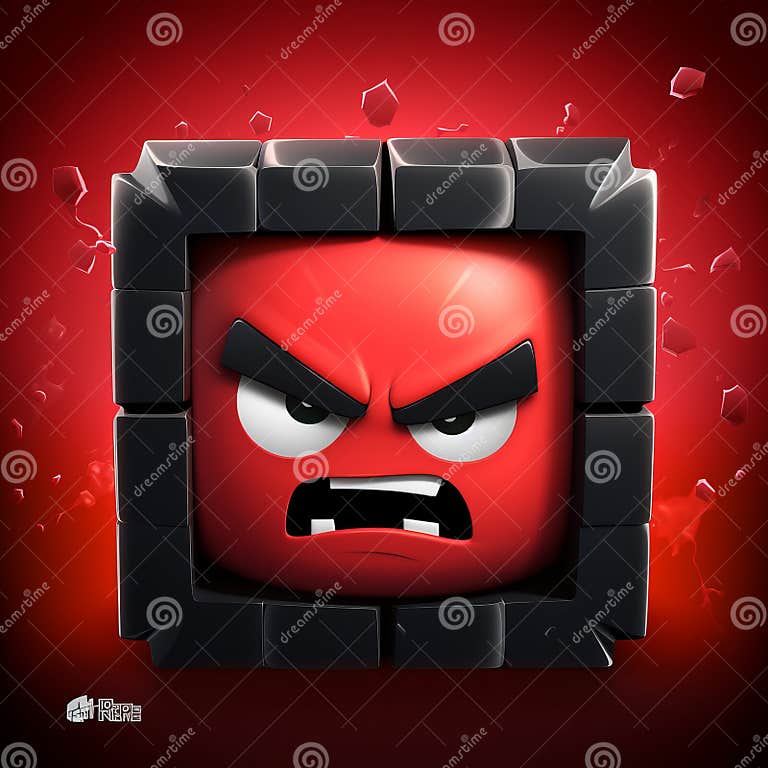 A Red Angry Face in a Cube with Broken Bricks Stock Illustration ...