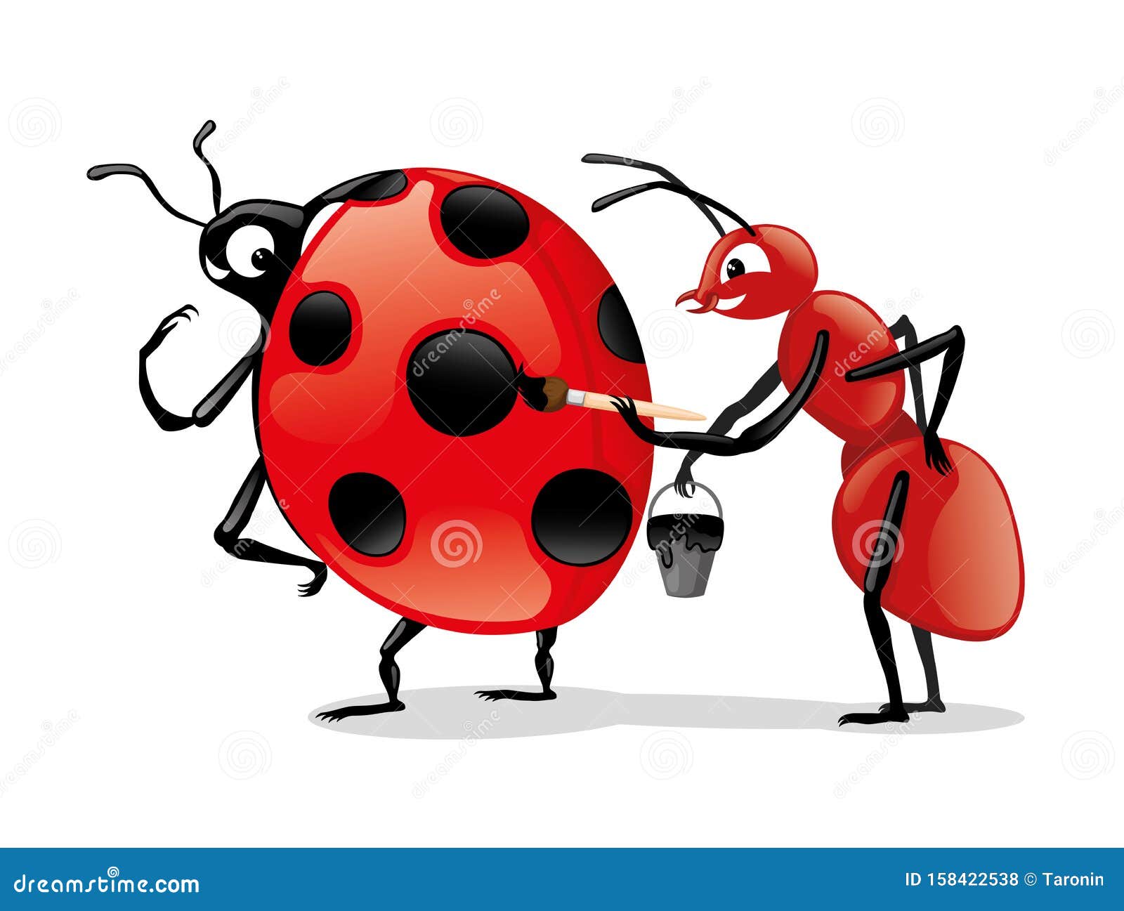 Red ant and ladybug. stock vector. Illustration of character - 158422538