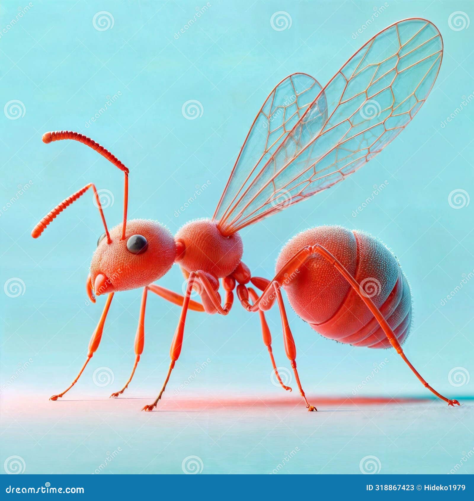 Red Ant on Pastel Blue Background Stock Illustration - Illustration of ...