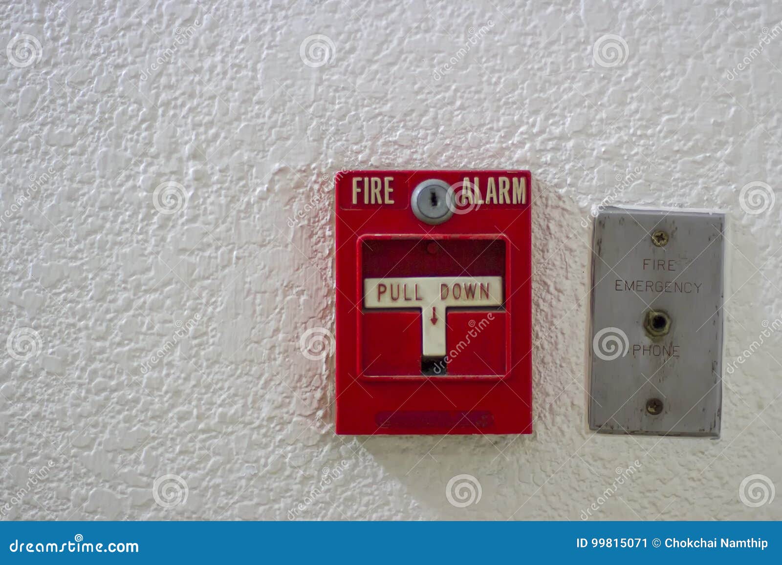 Red Antique Fire Alarm Button with White Wall Stock Image - Image of ...