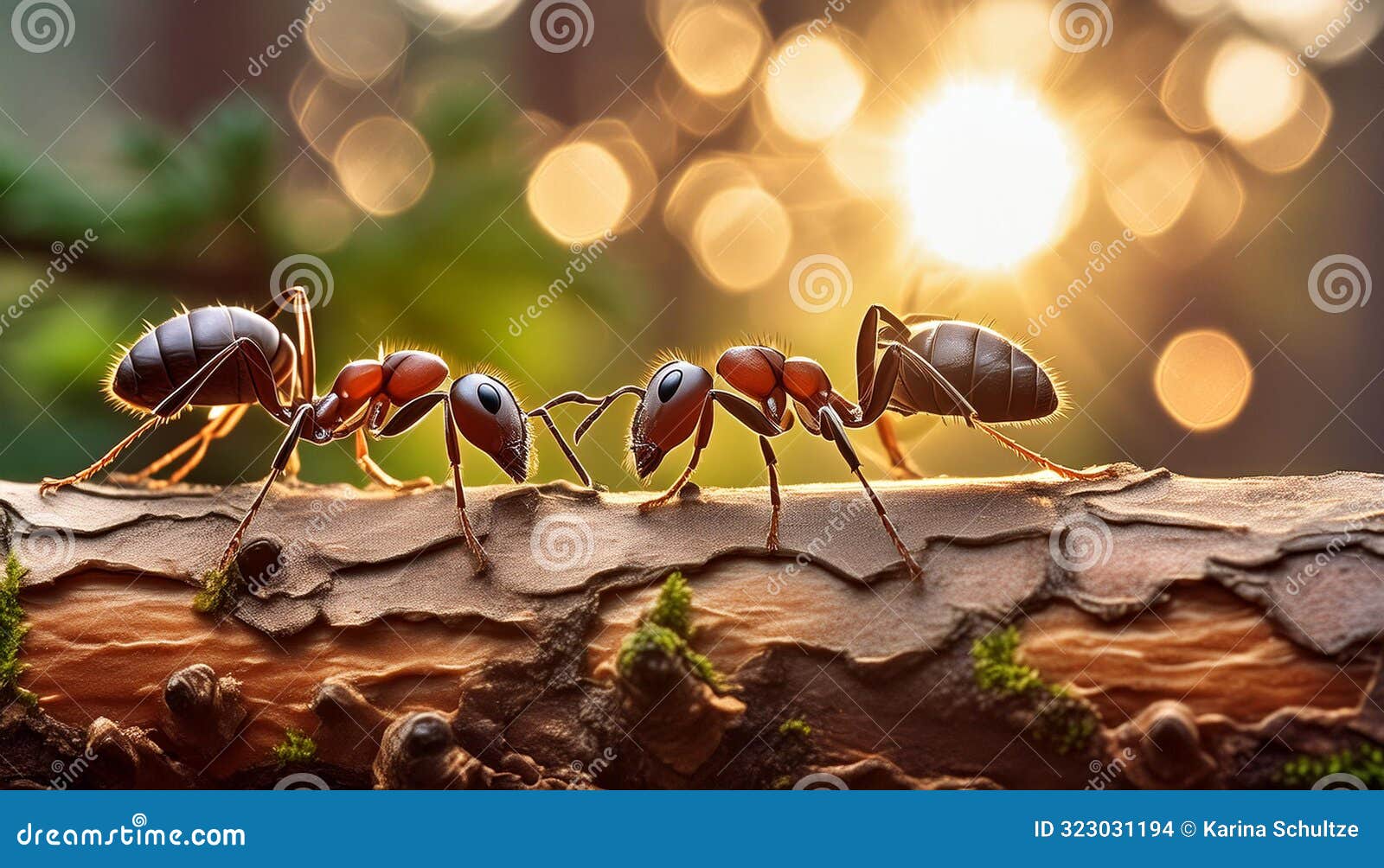 Red Ants are Standing on a Log Stock Illustration - Illustration of ...