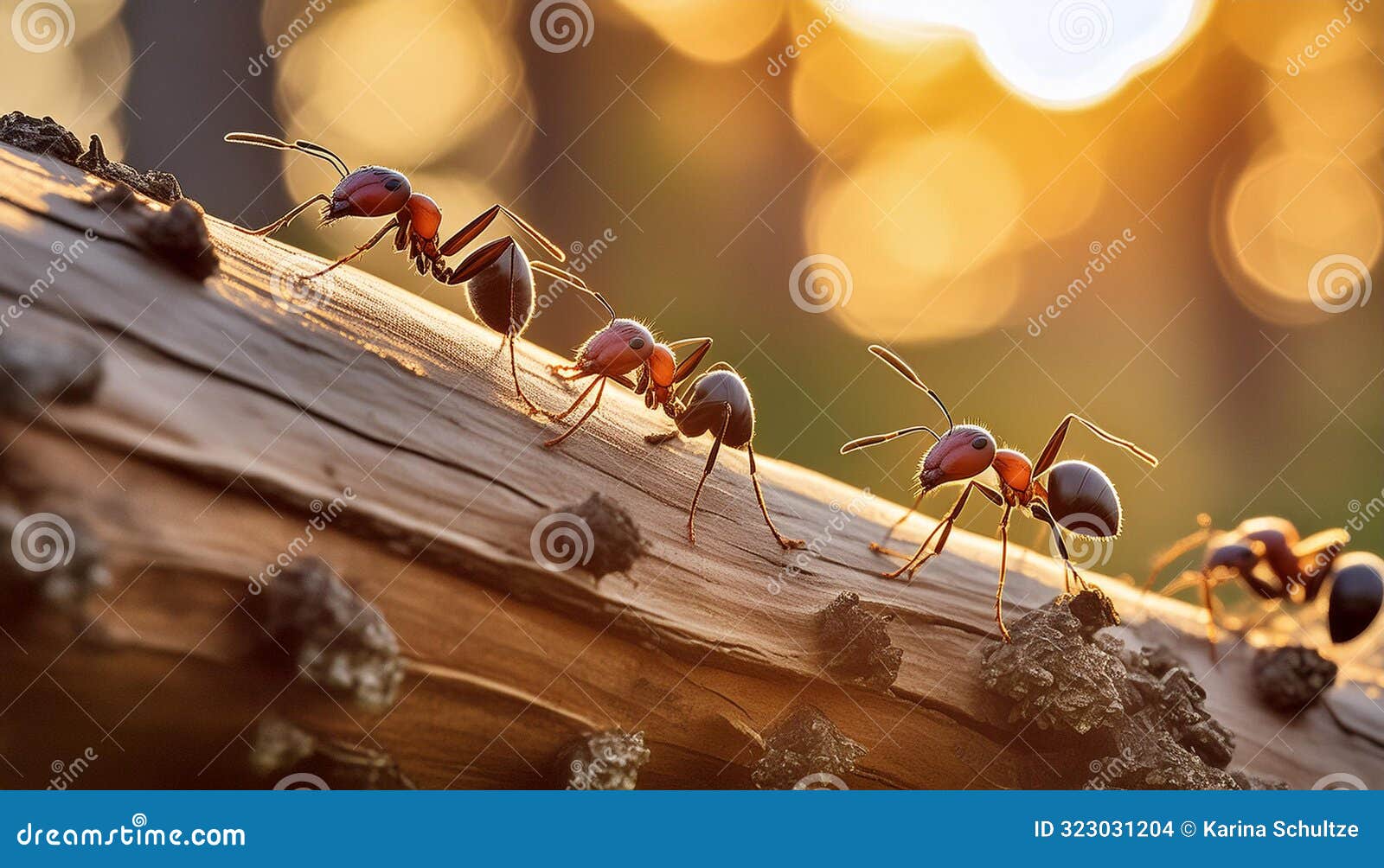 Red Ants are Standing on a Log Stock Illustration - Illustration of ...