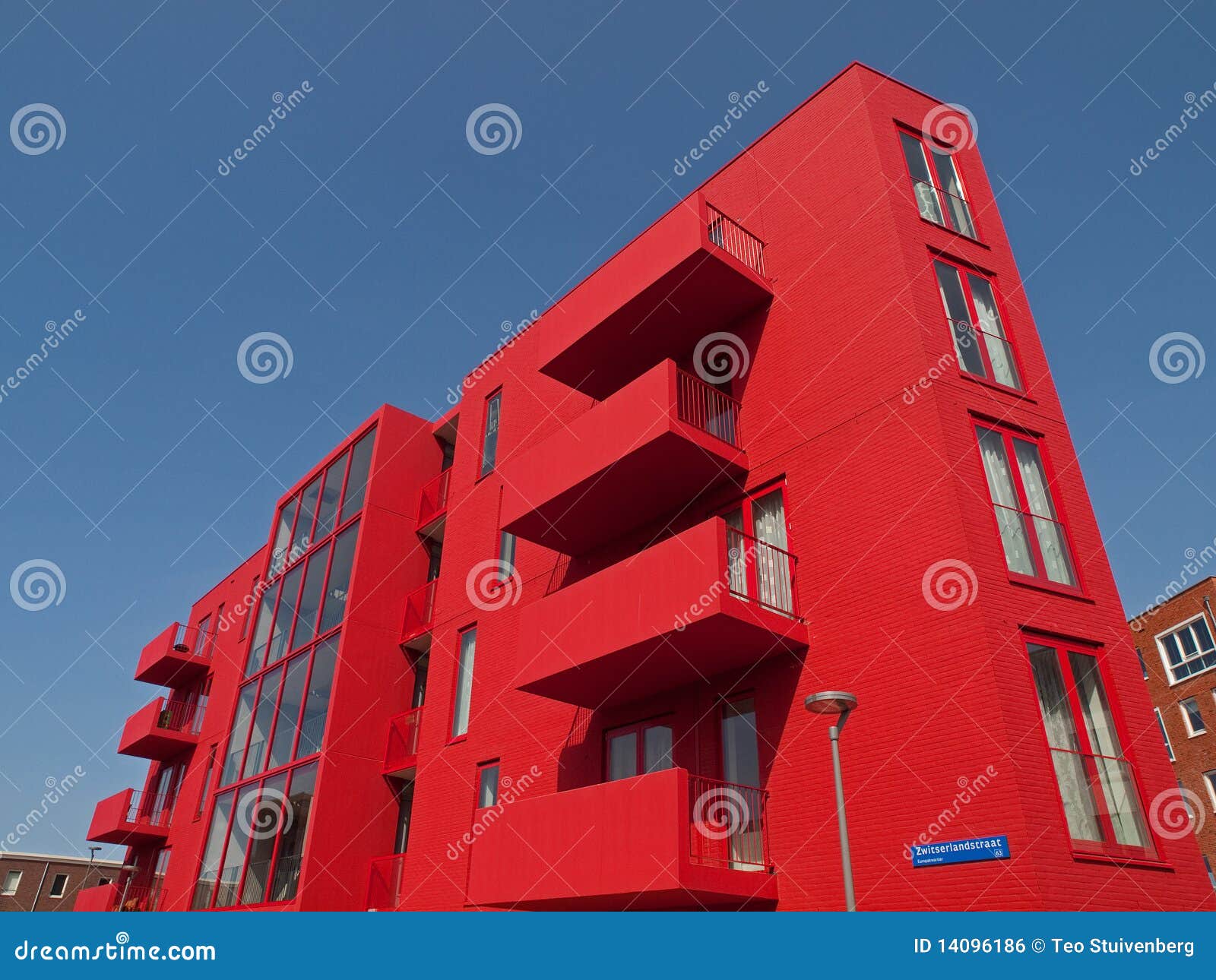Red apartments stock photo. Image of construction, almere - 14096186