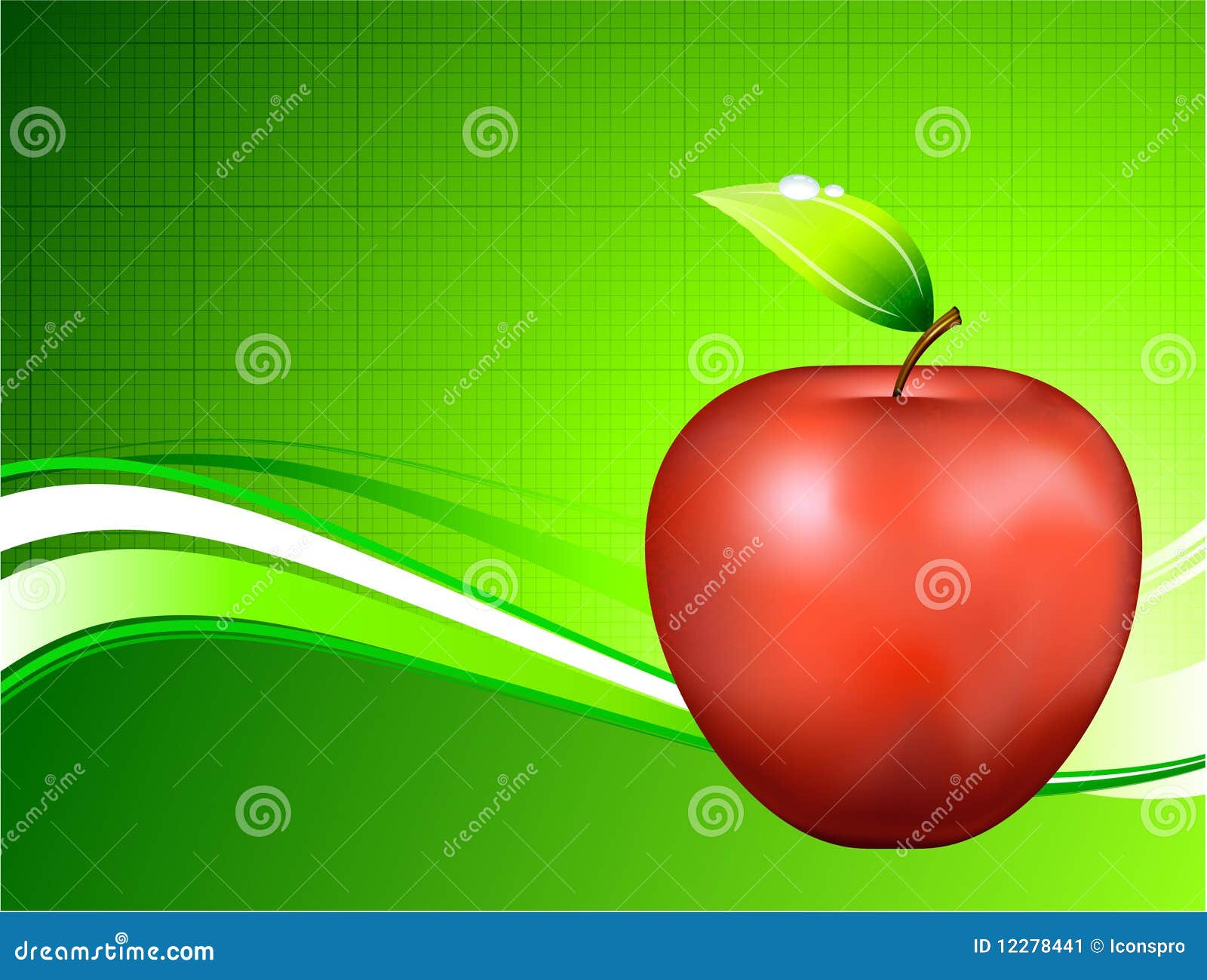 Red Apple on Abstract Green Background Stock Vector - Illustration of ...