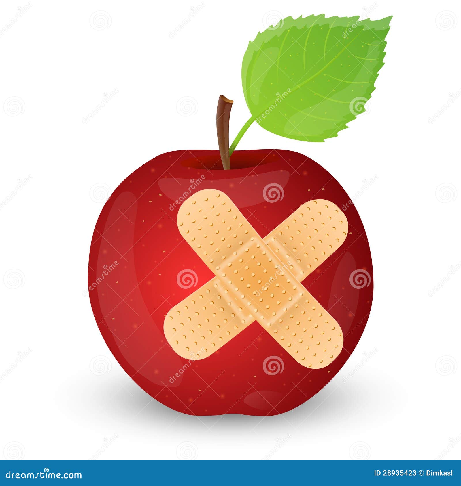 Red Apple with Adhesive Bandage. Stock Vector - Illustration of green ...