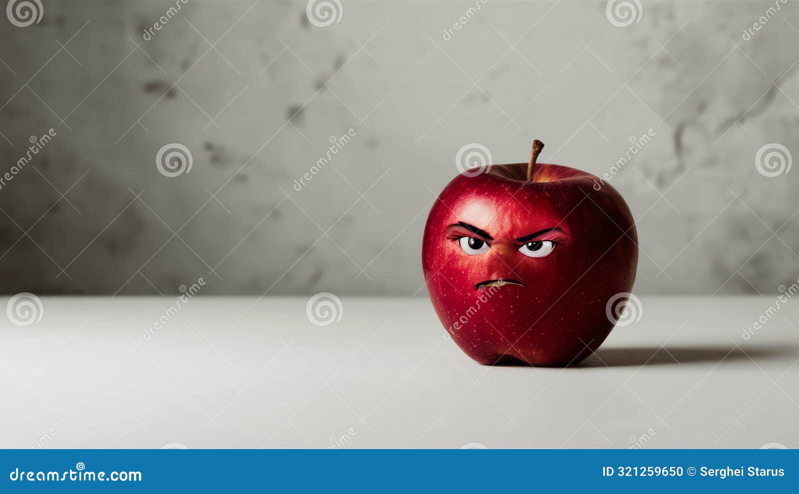 A Red Apple with an Angry Face on a White Table, AI Stock Photo - Image ...