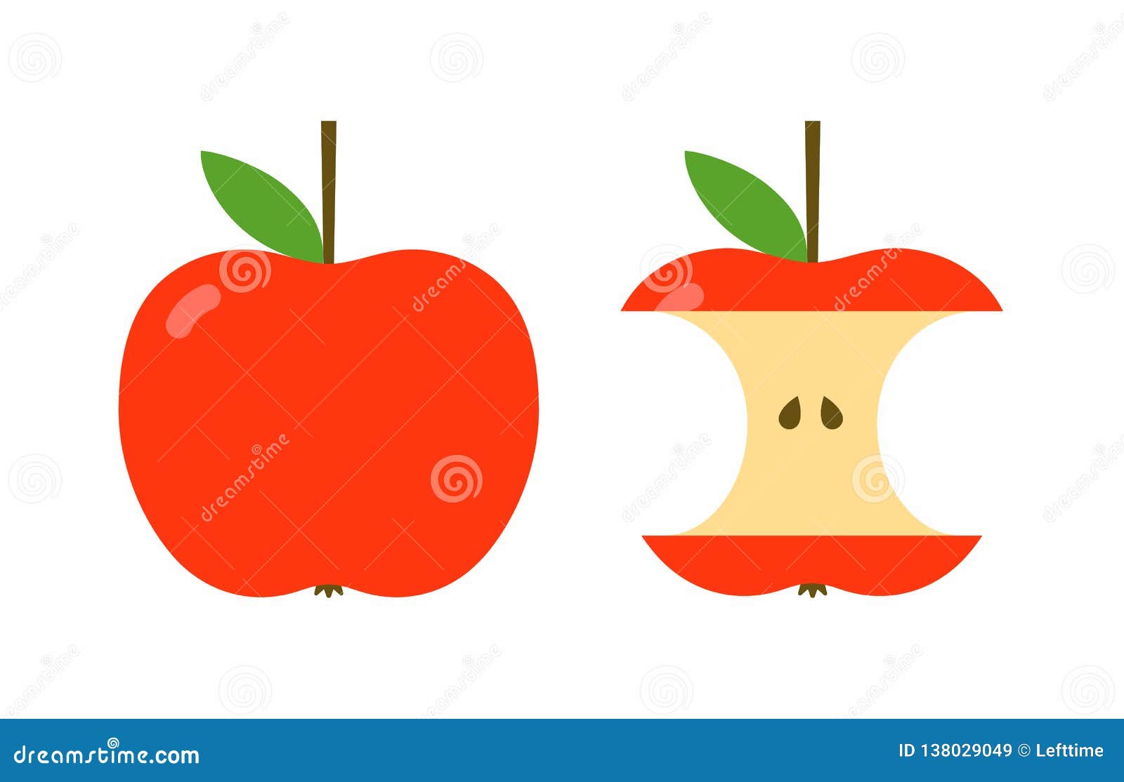 Red Apple and Apple Core, Simple Flat Style Illustration Stock Vector ...