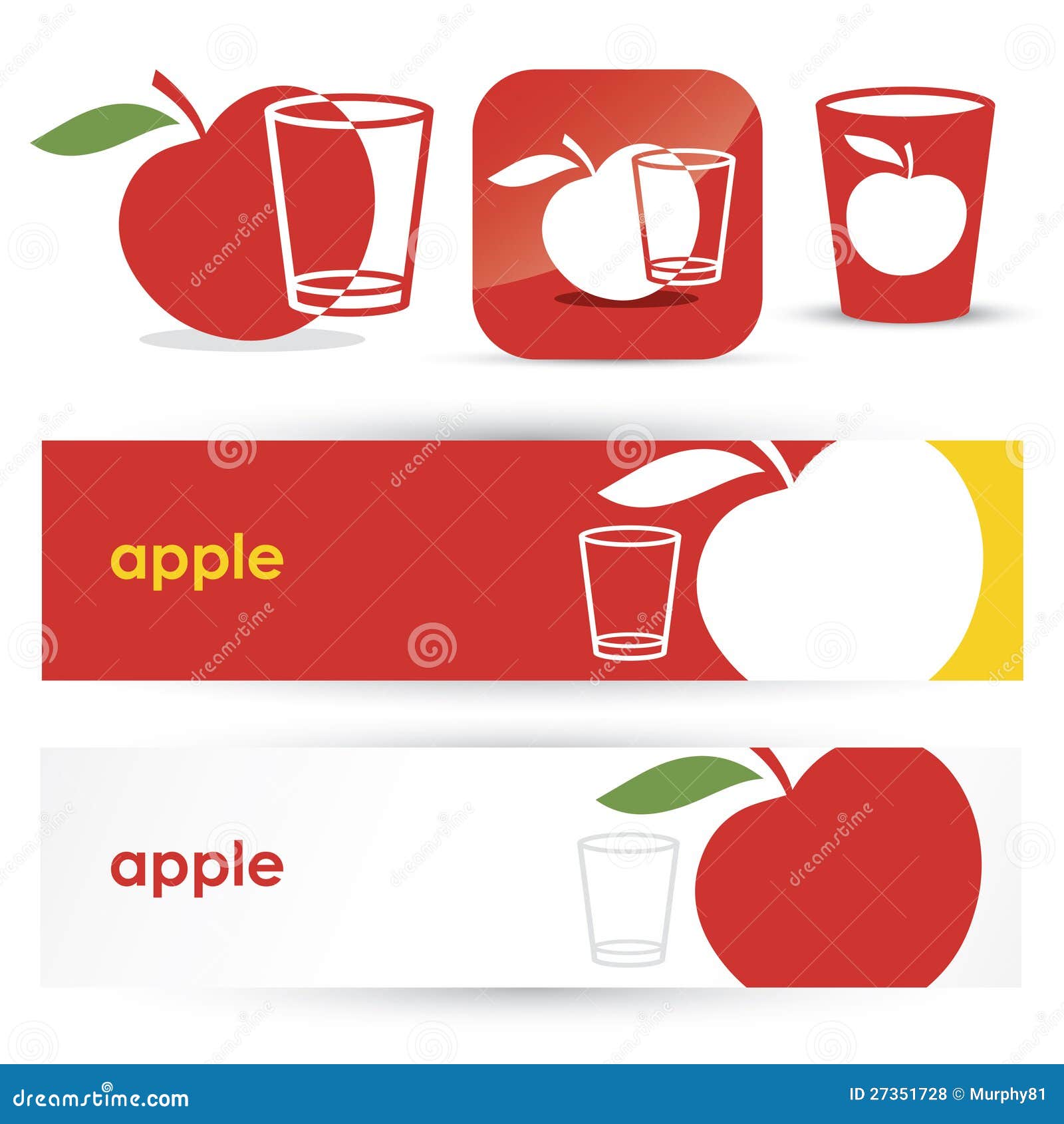 Red Apple Banners and Icons Stock Vector - Illustration of organic ...