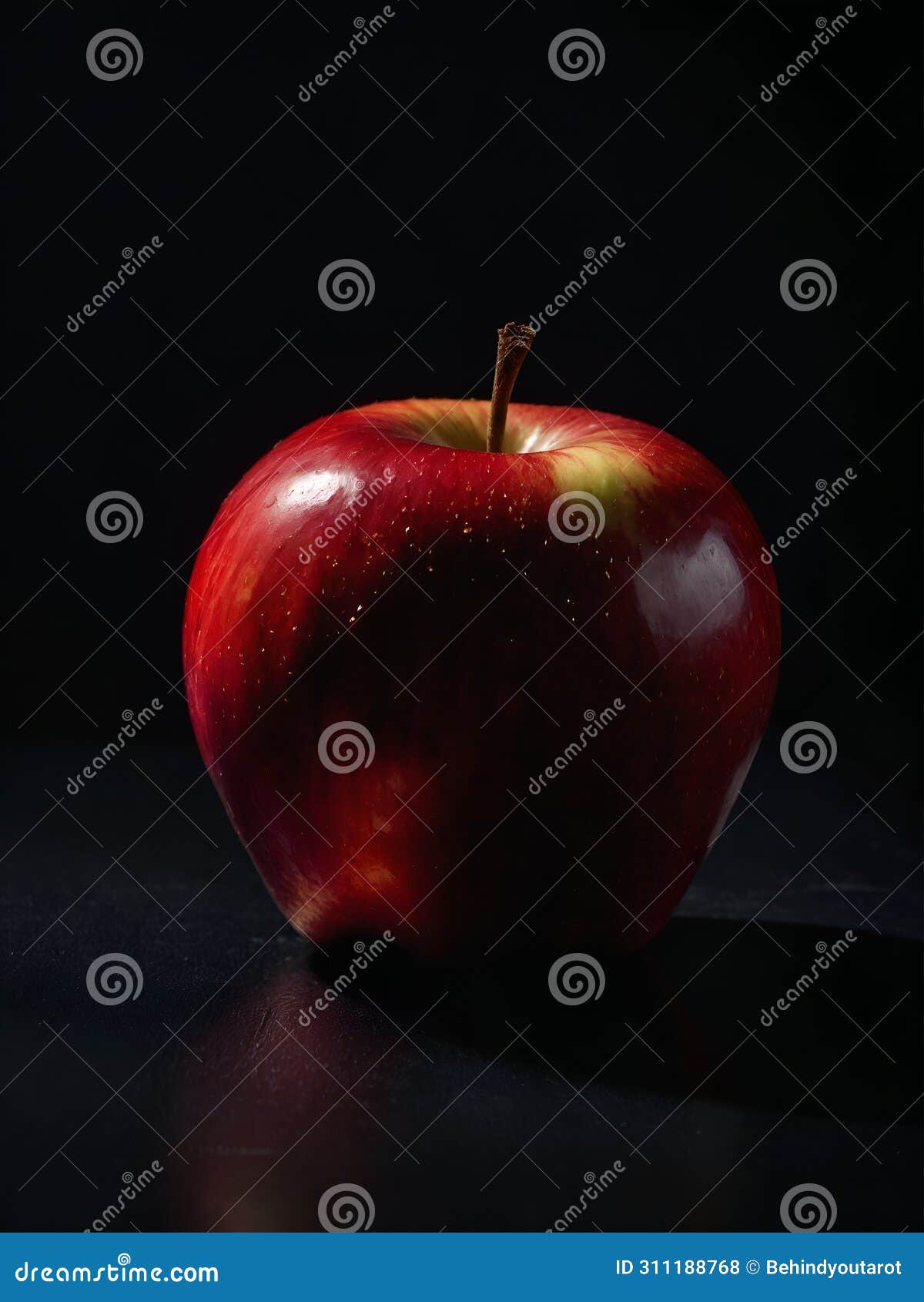 Red Apple on a Black Background. the Surface of the Apple is Smooth and ...
