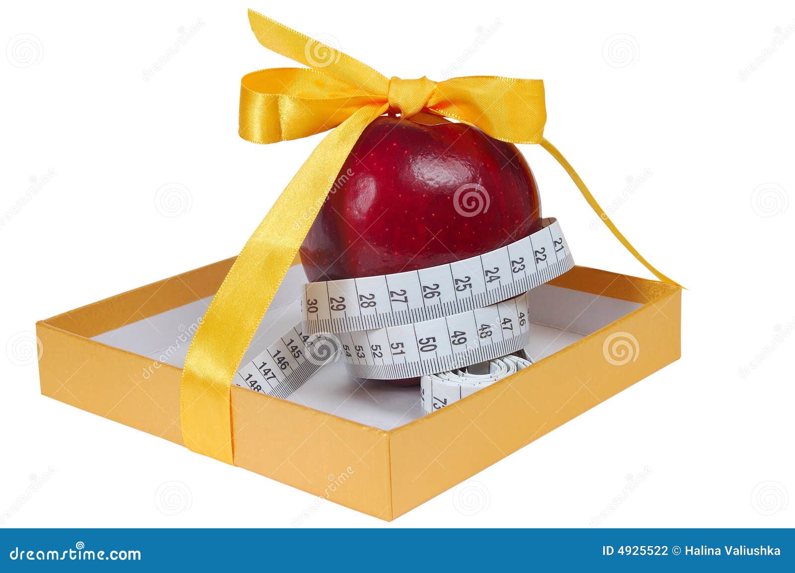 Red Apple in Box with Tape-line Like Gift Stock Photo - Image of single ...