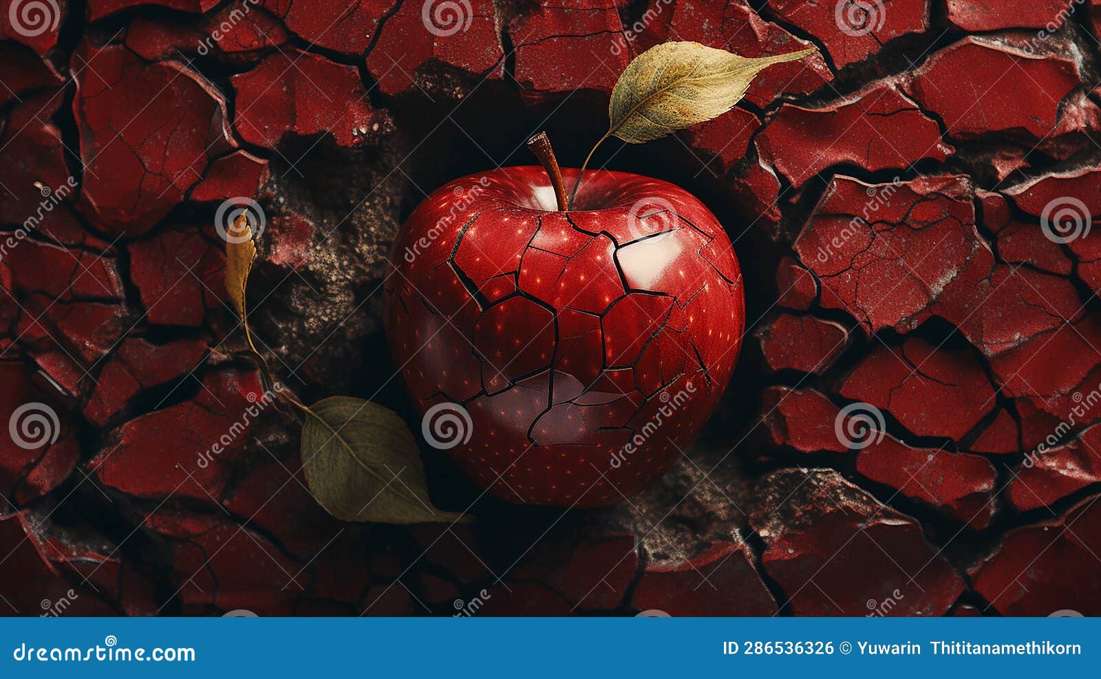 Red Apple on Broken Ground. Generative AI Stock Illustration ...