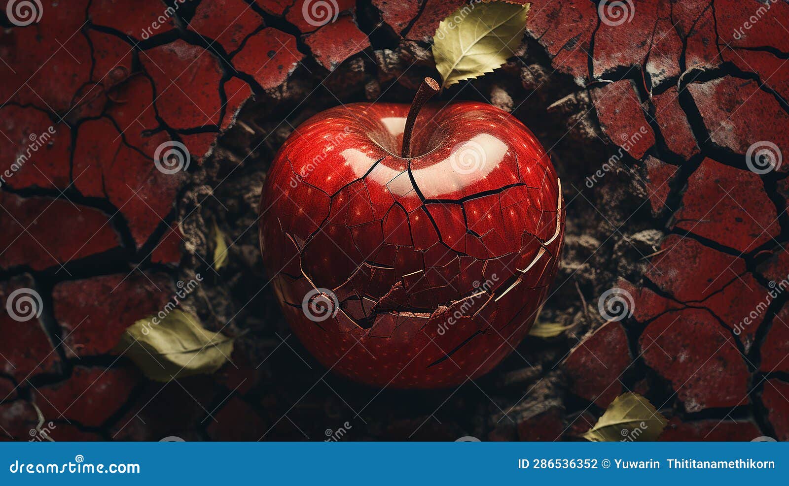 Red Apple on Broken Ground. Generative AI Stock Illustration ...