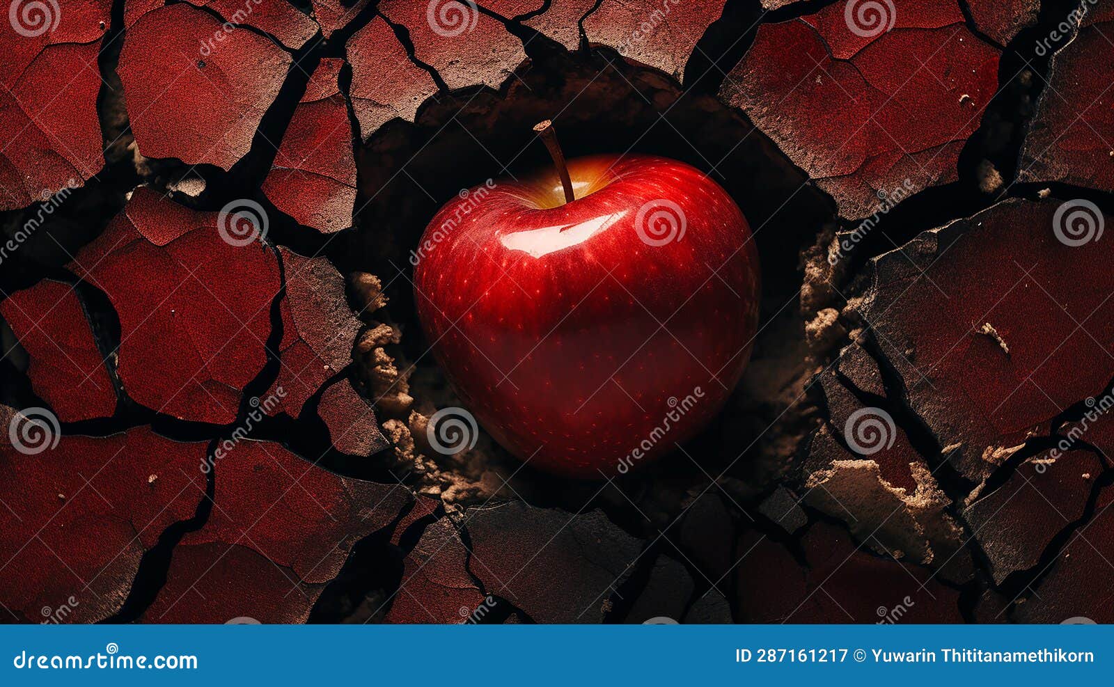 Red Apple on Broken Ground. Generative AI Stock Illustration ...