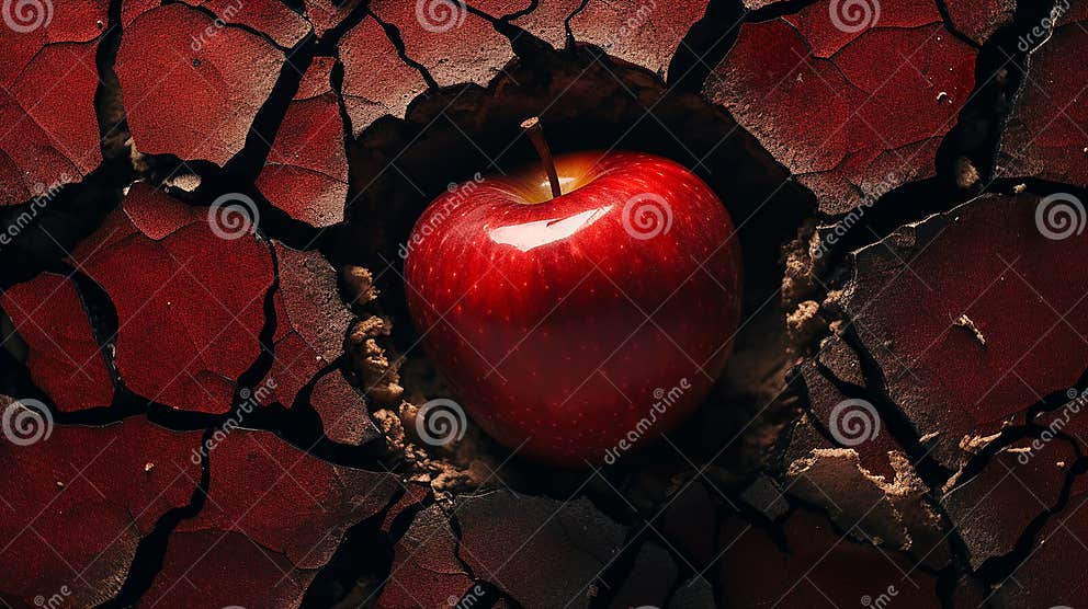 Red Apple on Broken Ground. Generative AI Stock Illustration ...