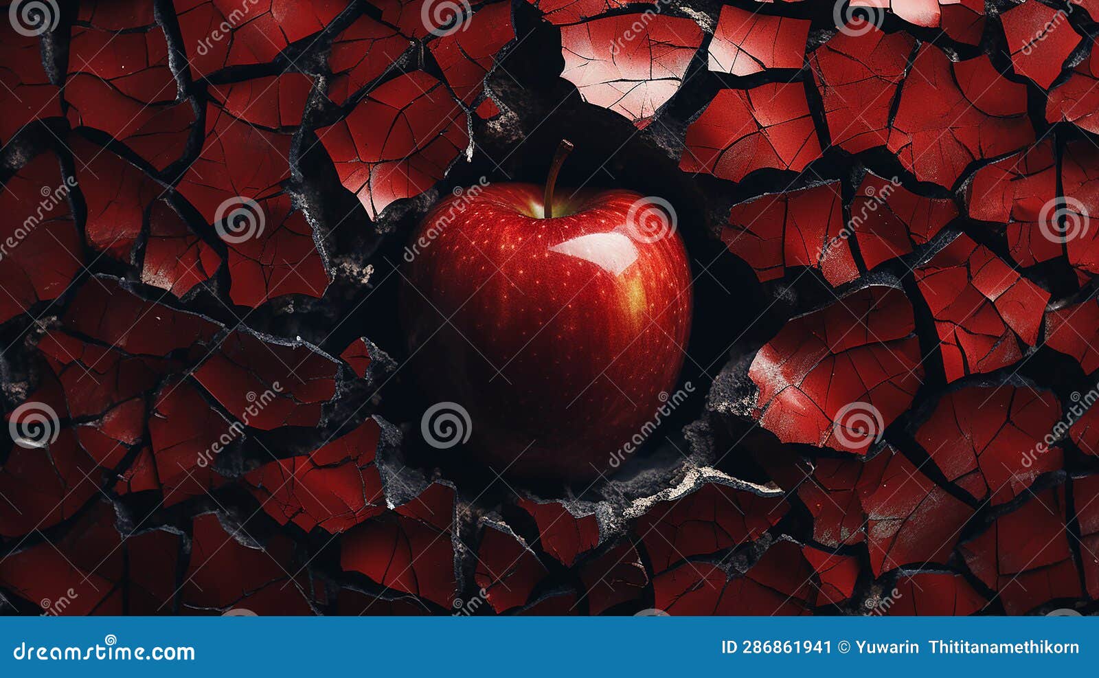 Red Apple on Broken Ground. Generative AI Stock Illustration ...