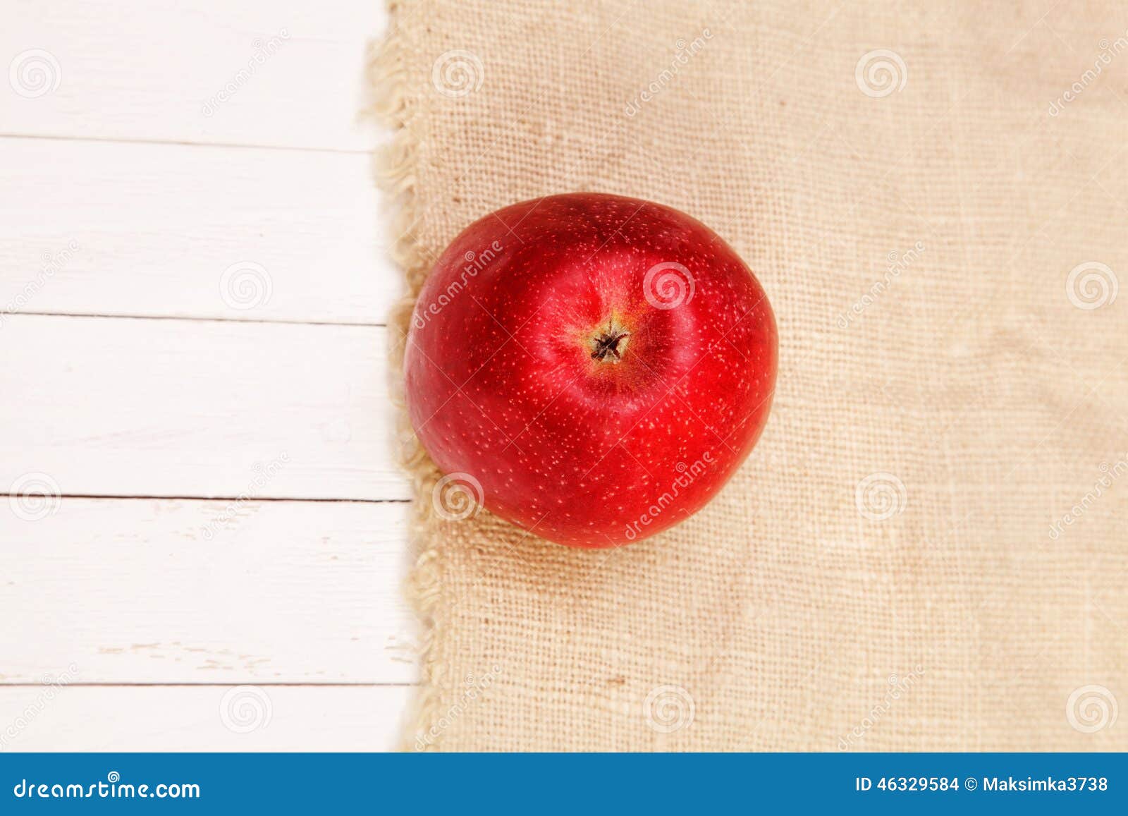 Red Apple on the Burlap and White Table Stock Photo - Image of morning ...