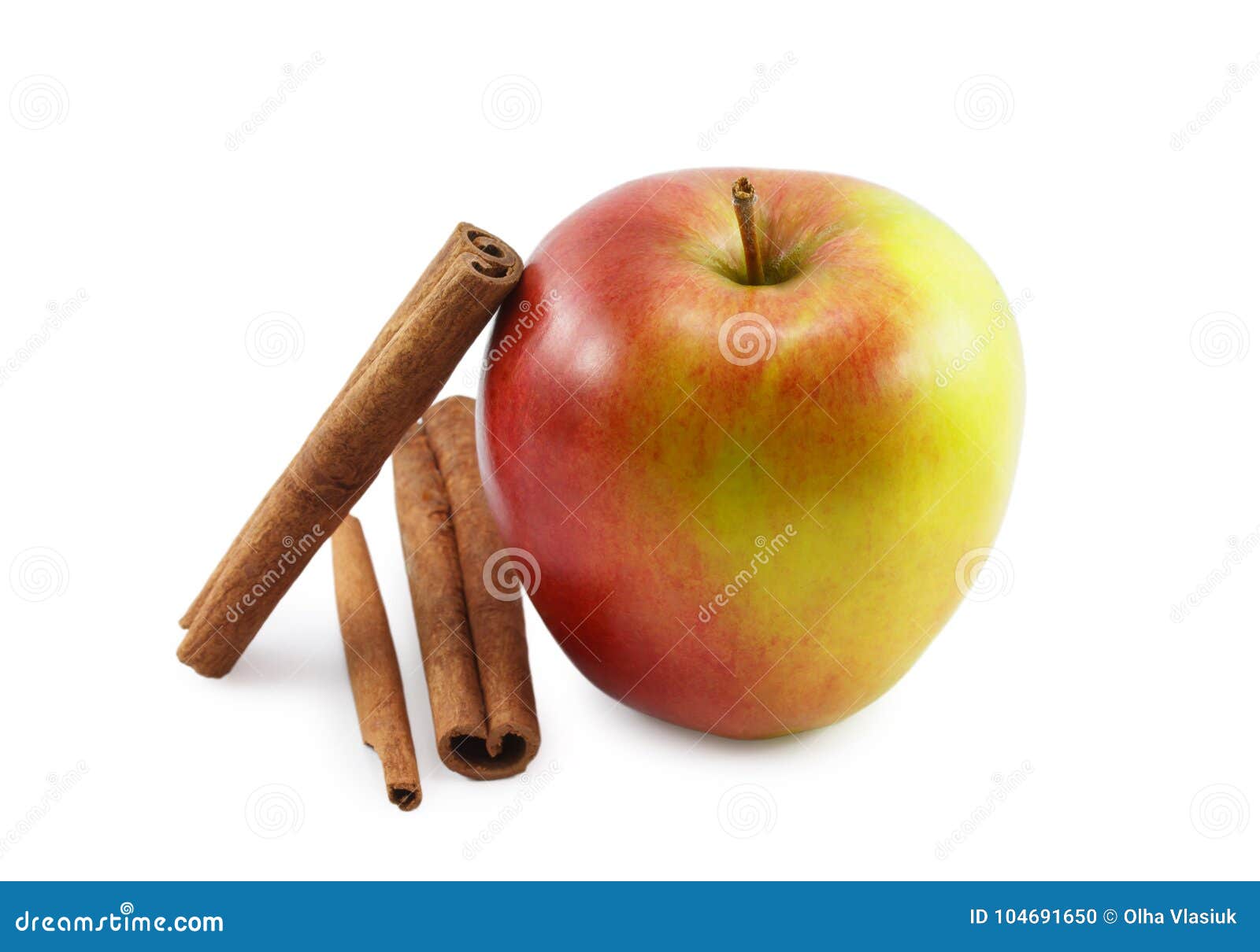 Red Apple and Cinnamon Isolated on White Background Stock Photo - Image ...