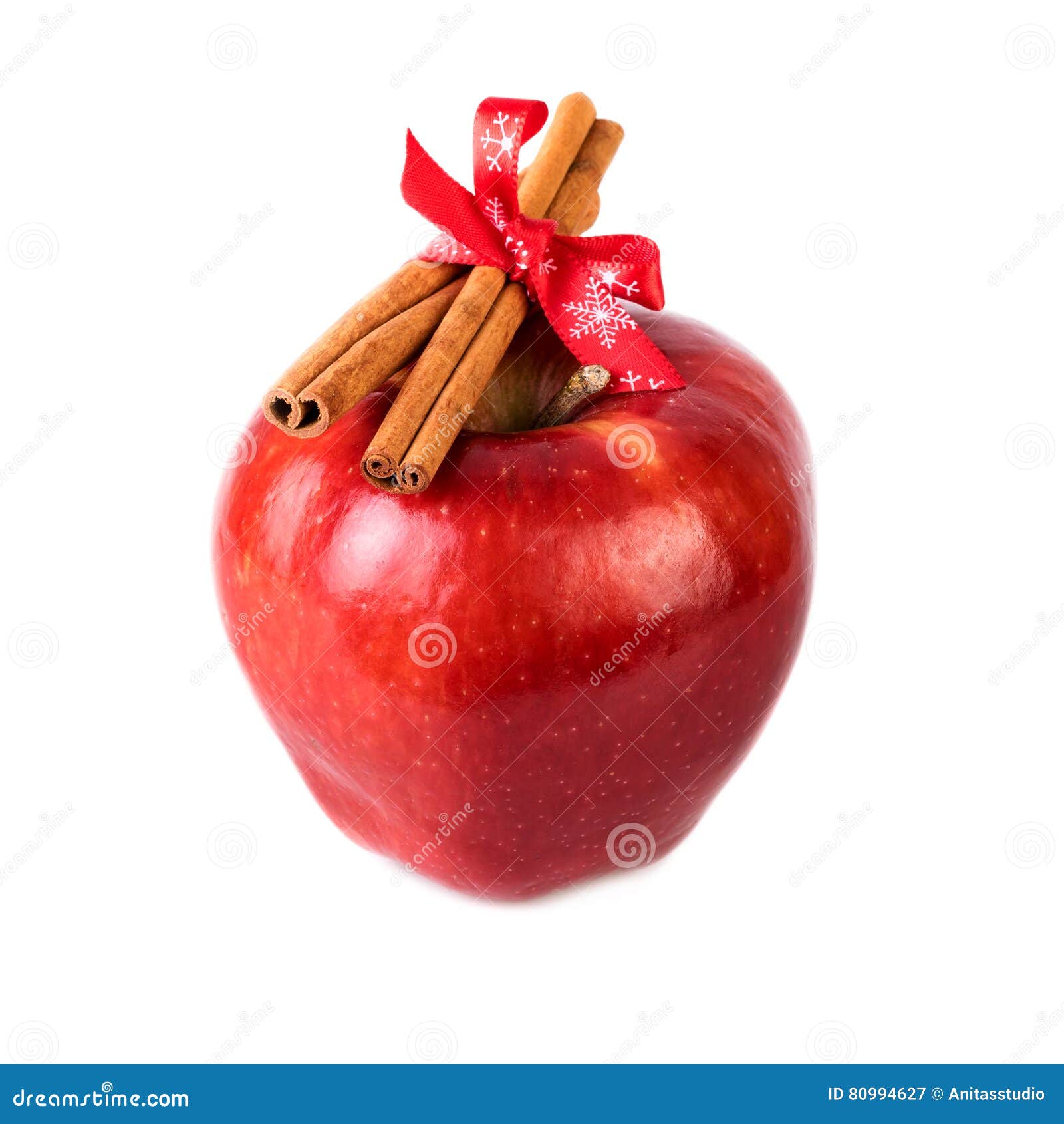 Red Apple with Cinnamon Sticks on White Stock Image - Image of spices ...