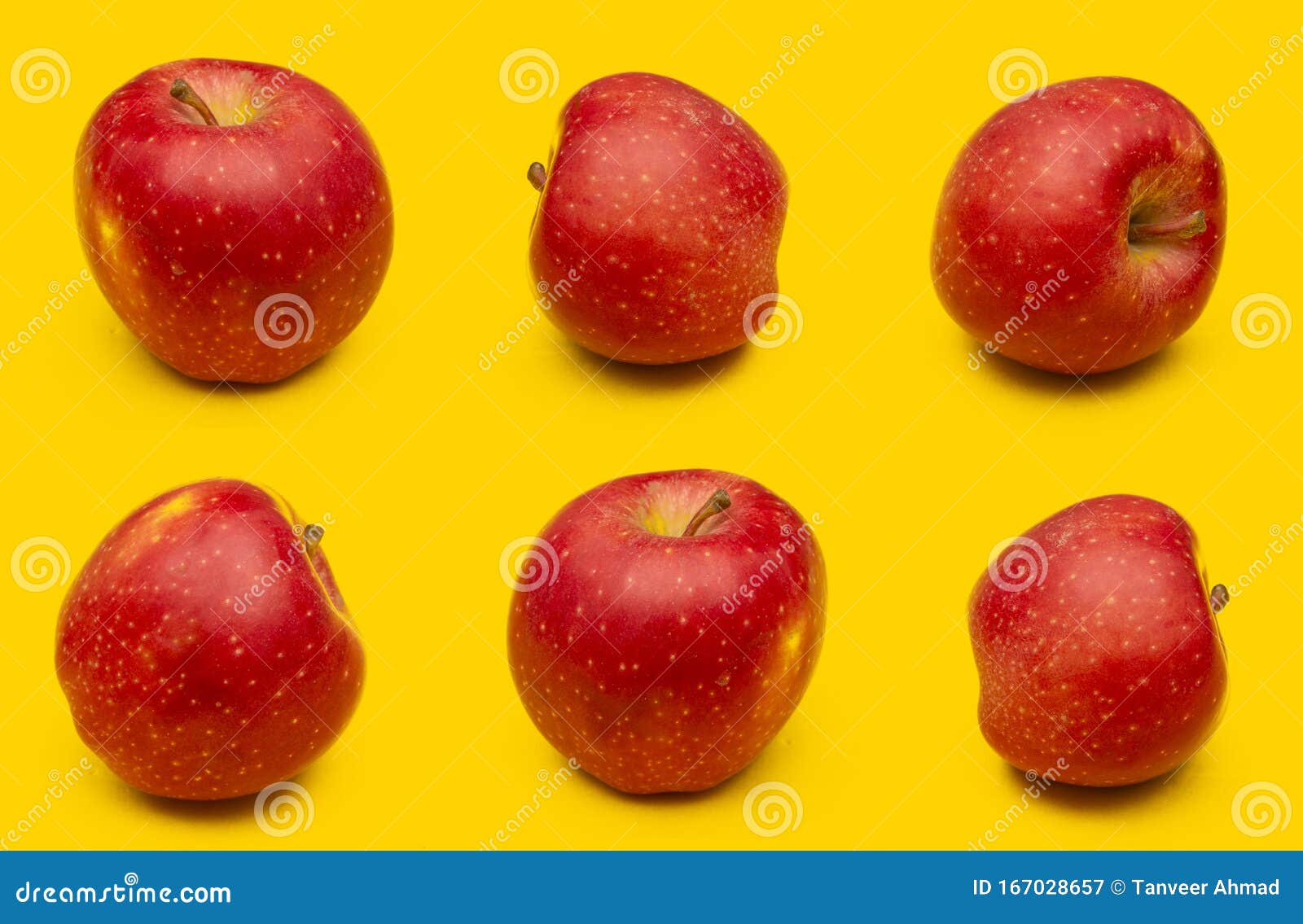 Red Apple Collage Isolated on Yellow Background, Fruit Pattern Concept ...