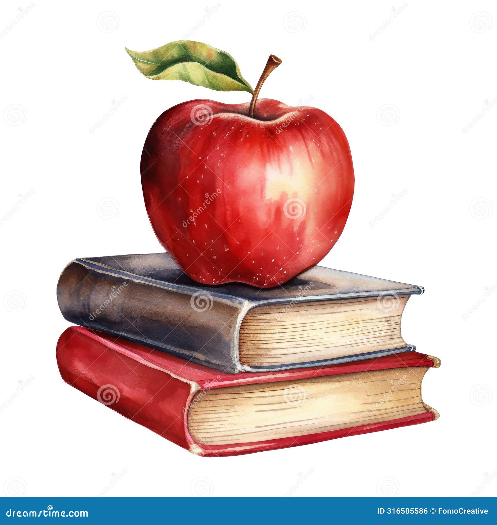 Red Apple on a Colorful Stack of Books, Symbol of Learning and ...