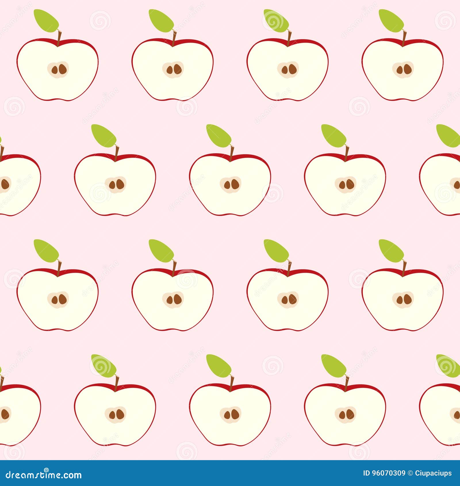 Red Apple Cut in Half with Core and Seeds. Seamless Retro Pattern on ...