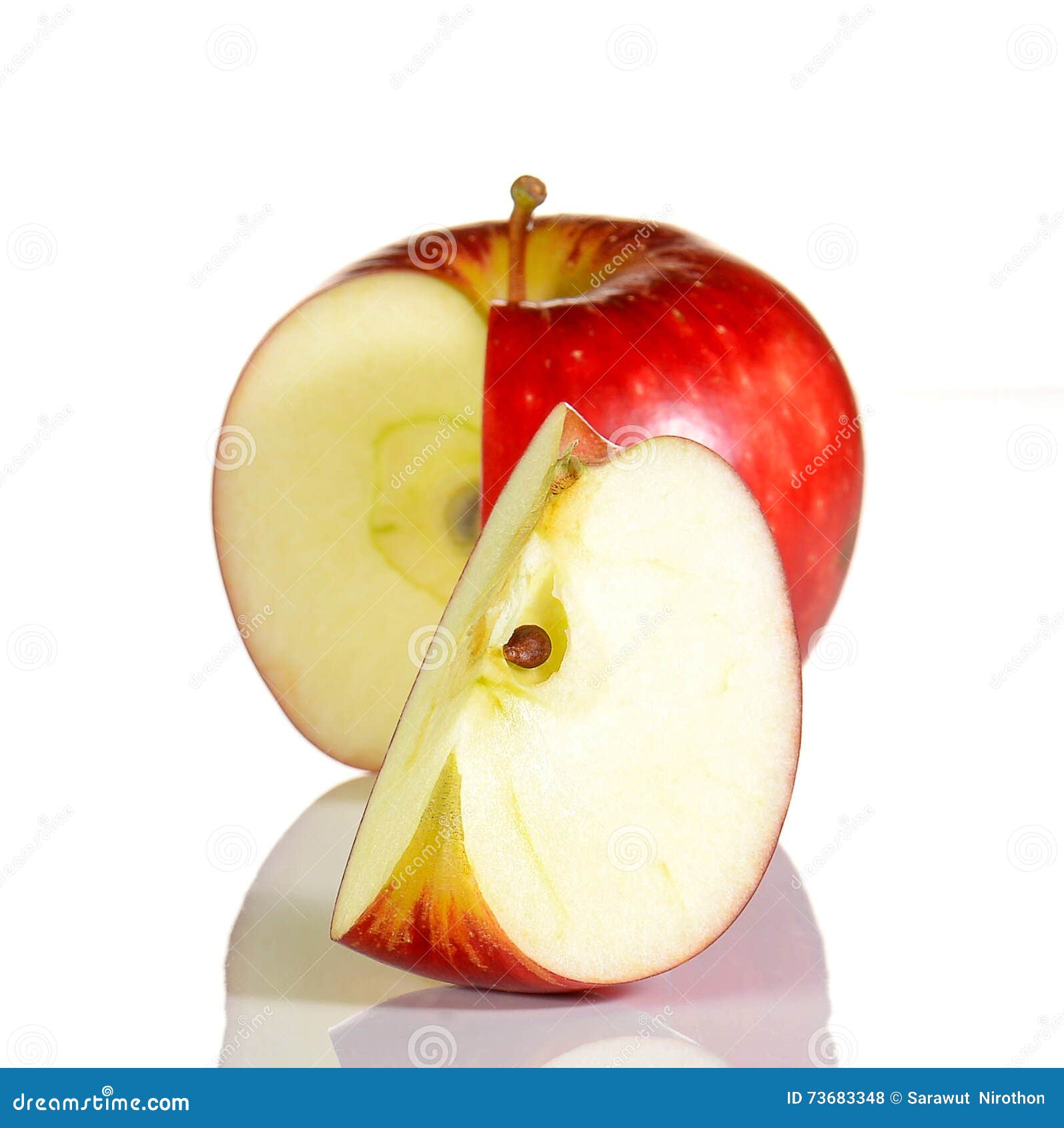 Red Apple Cut Pieces on White Background. Stock Photo - Image of object ...