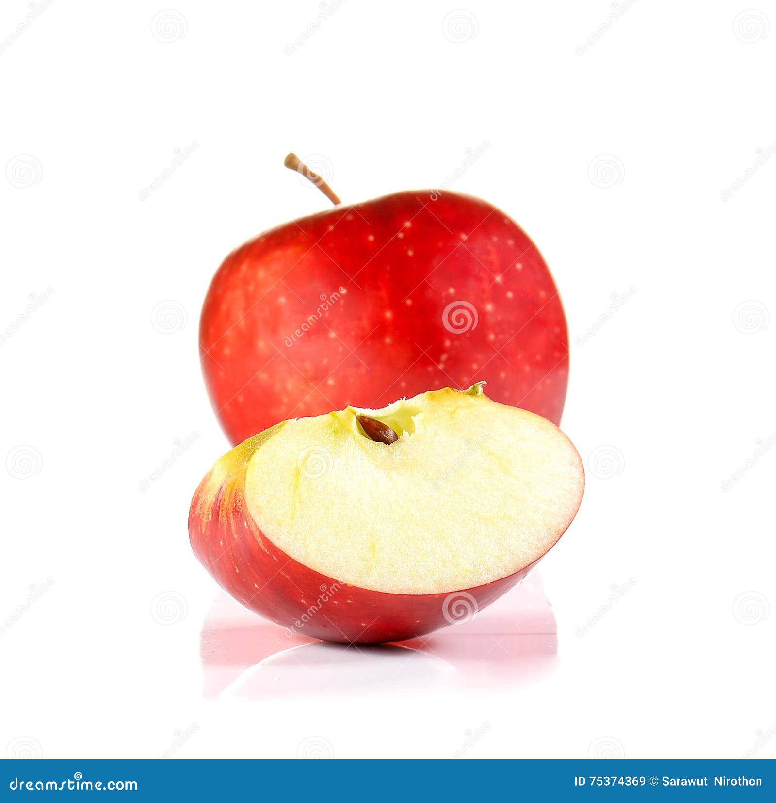 Red Apple Cut Pieces on White Background. Stock Image - Image of apple ...