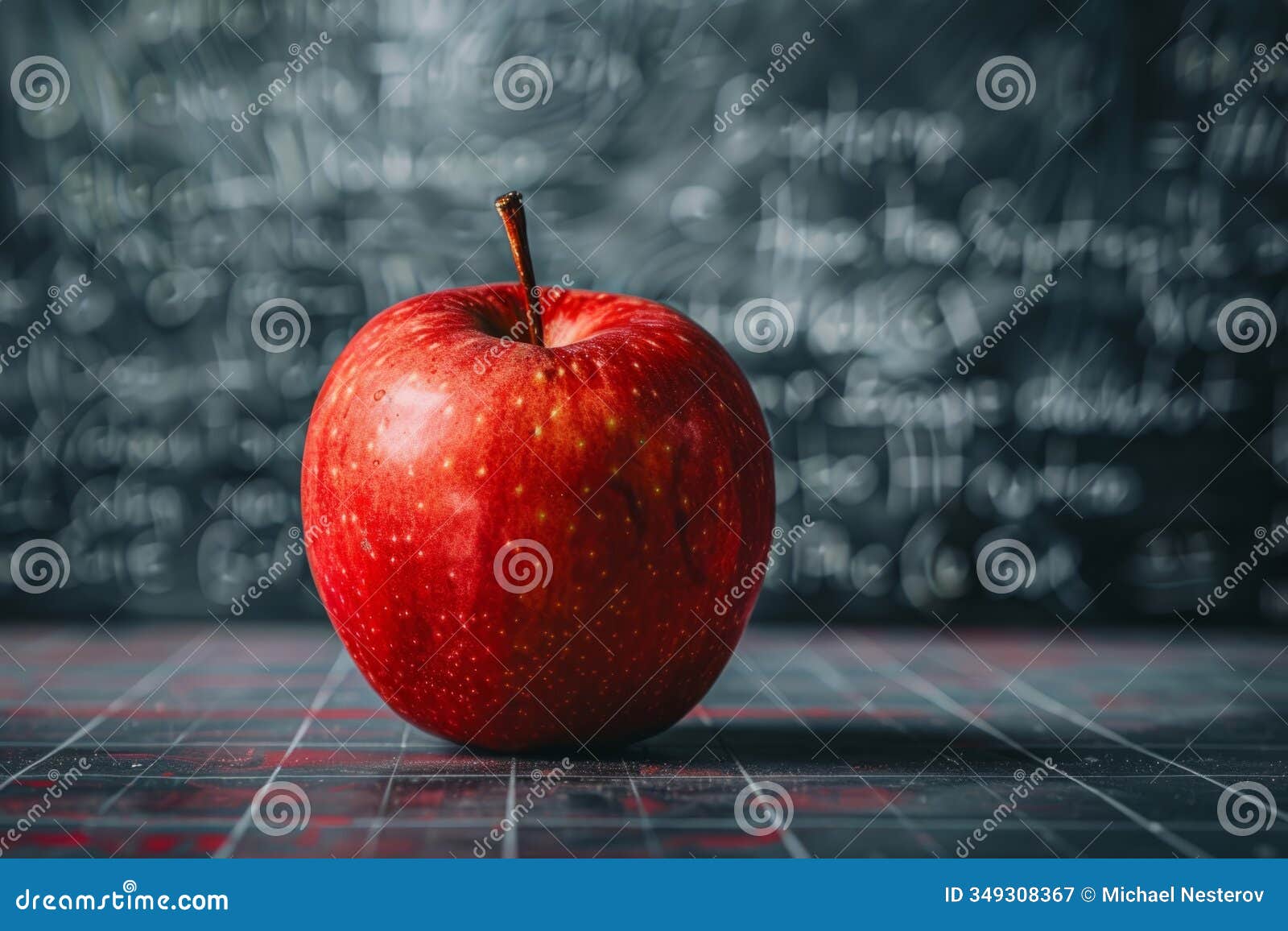 Red Apple on Desk in Front of Chalkboard with Math Equations Stock ...