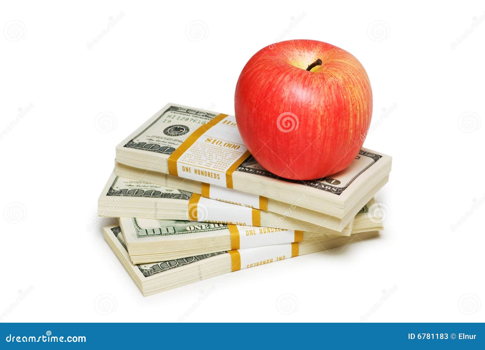 Red apple and dollar notes stock image. Image of investment - 6781183
