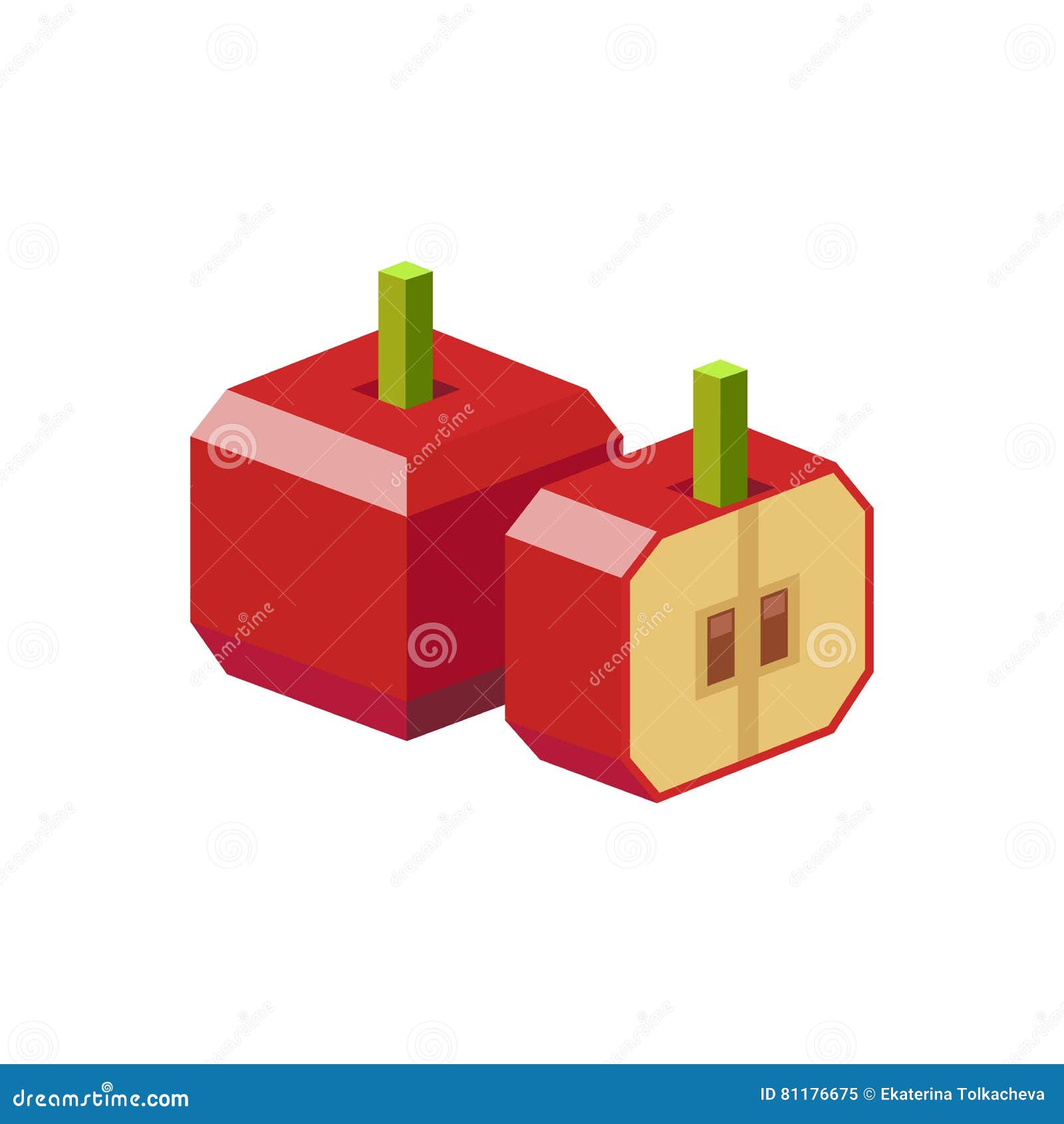 Red Apple Drawn in Isometric View. Cube Apple Stock Illustration ...