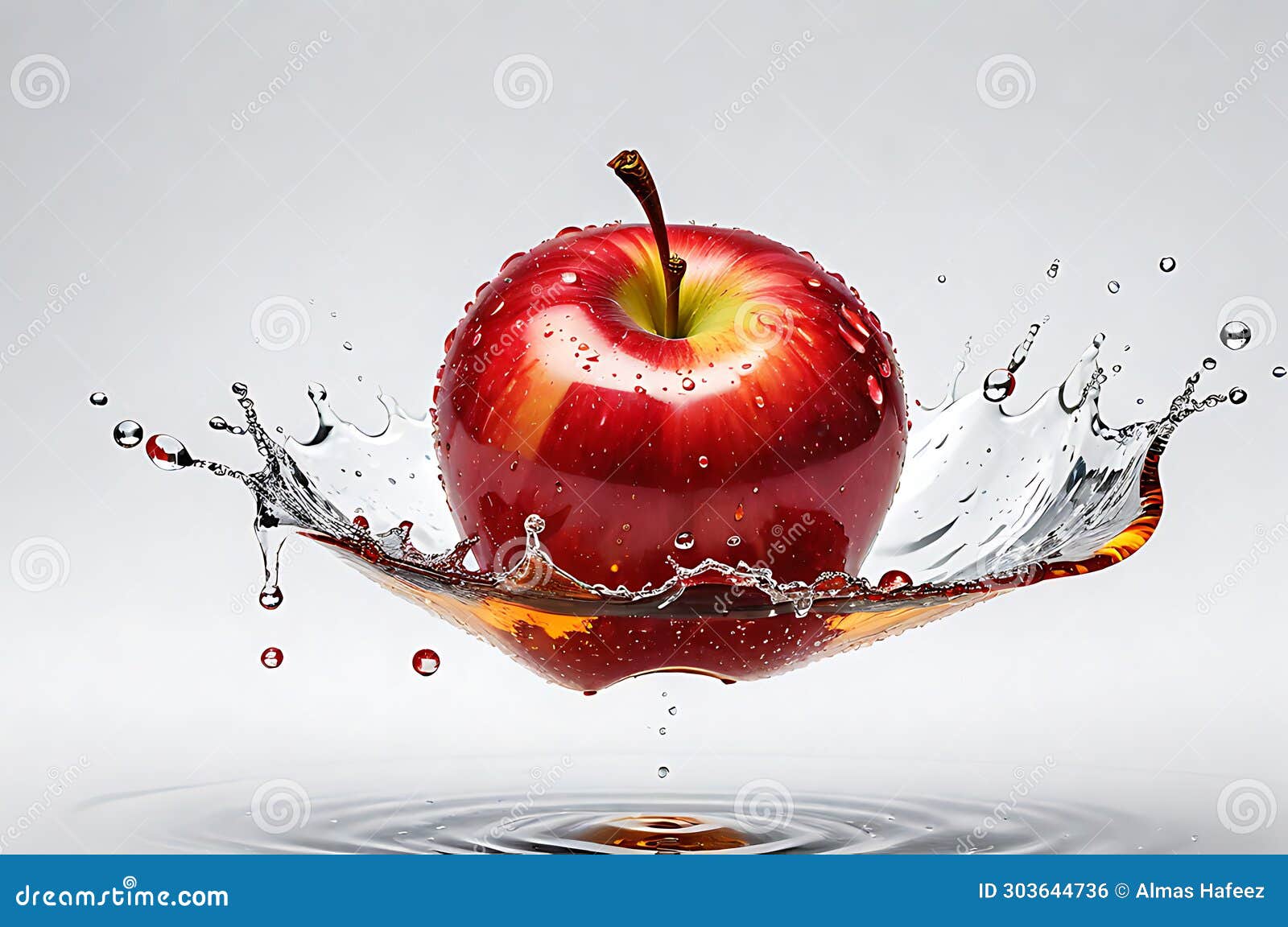 Red Apple with Droplets of Apple Cider Vinegar Splashing Around it ...