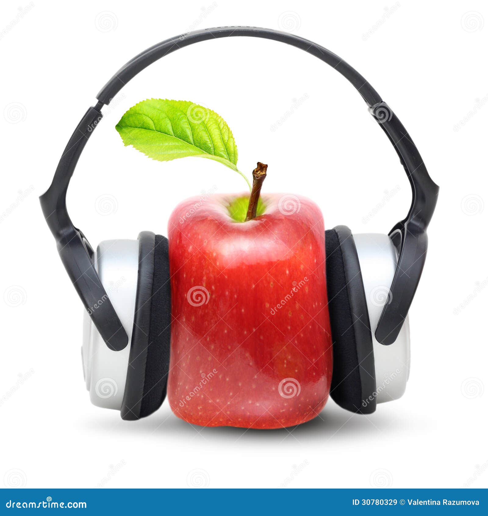 Red apple in earphones stock image. Image of perfect - 30780329