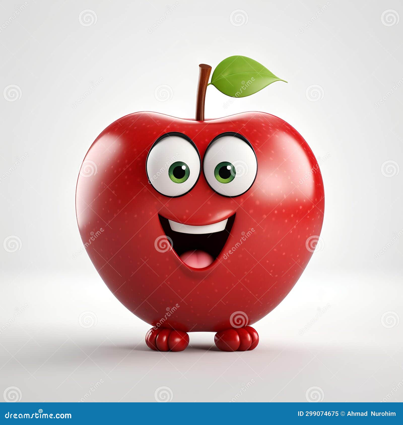 Apple Fruit 3D Cartoon Character Stock Image - Image of color, colorful ...