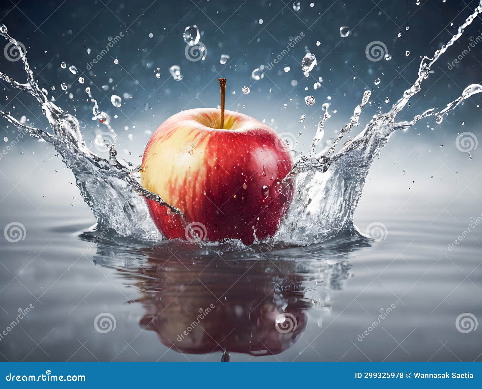 Red Apple Falling into Water with Splash Stock Illustration ...