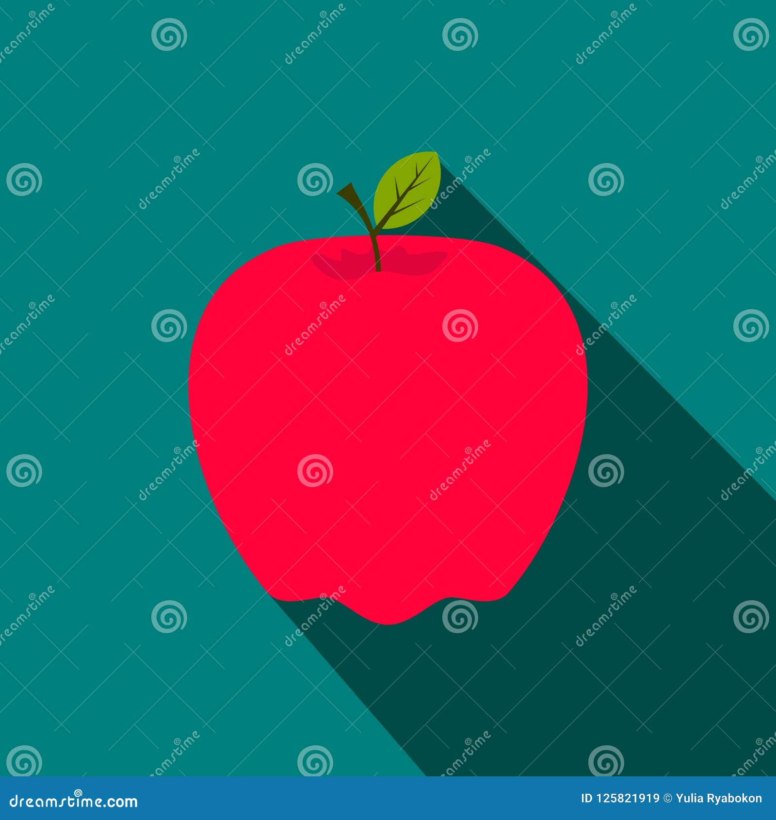 Red Apple Flat Icon with Shadow Stock Illustration - Illustration of ...