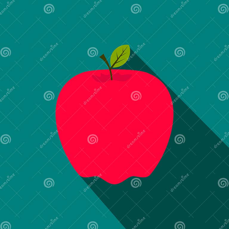 Red Apple Flat Icon with Shadow Stock Illustration - Illustration of ...