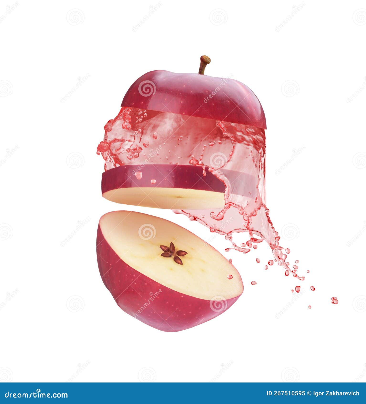 Red Apple in Flight Cut with Juice Stock Image - Image of healthcare ...