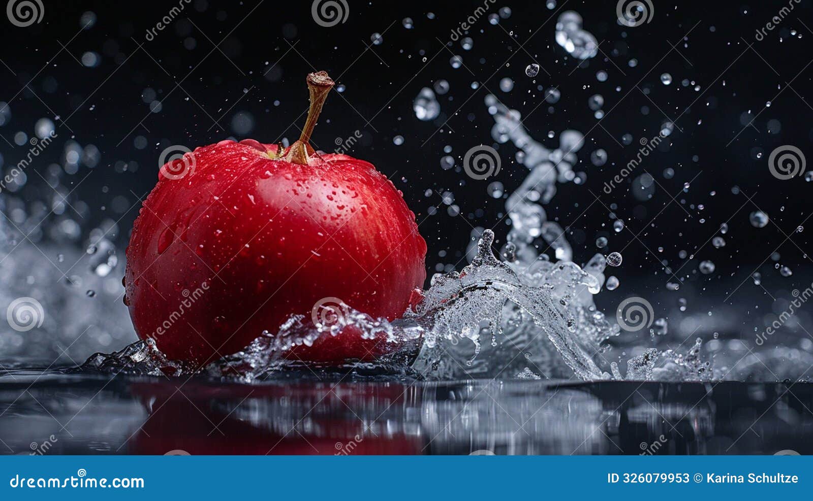 A Red Apple is Floating in a Pool of Water Stock Illustration ...