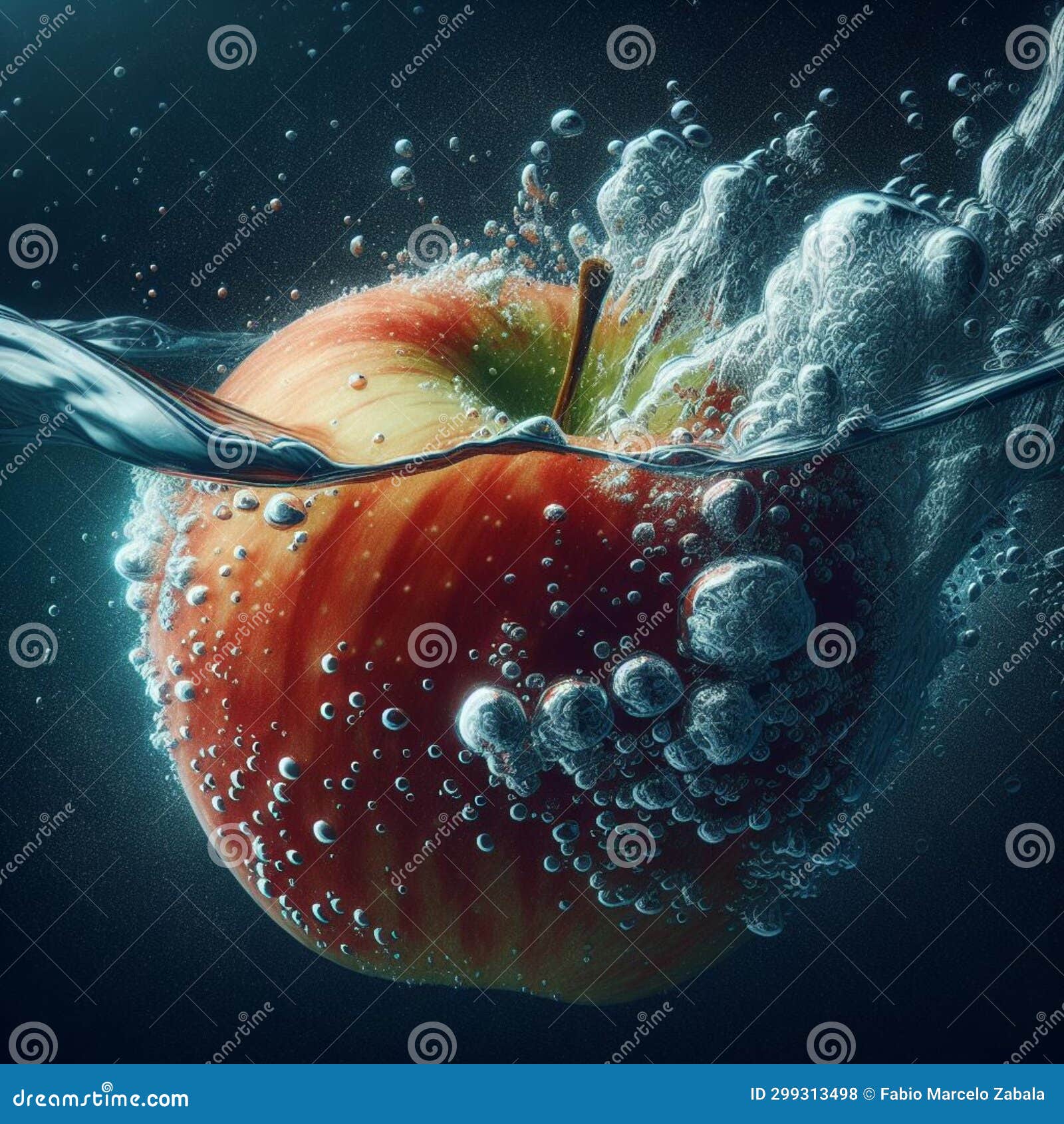 Red Apple Forming a Crown of Water when Falling from Above into a ...
