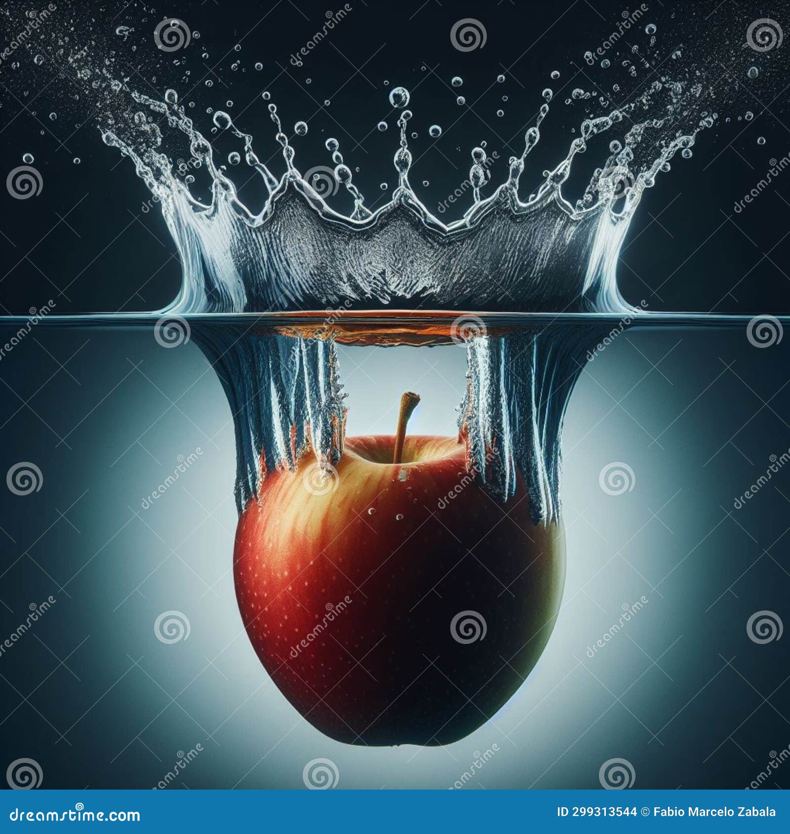 Red Apple Forming a Crown of Water when Falling from Above into a ...