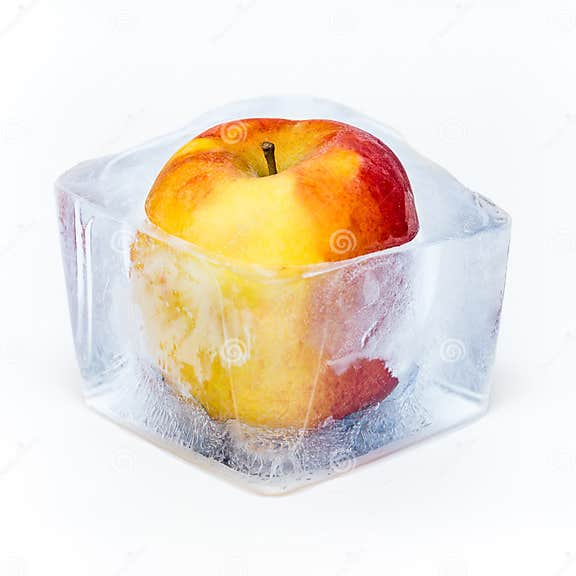 Red Apple Frozen in the Ice Cube Stock Image - Image of cold, food ...