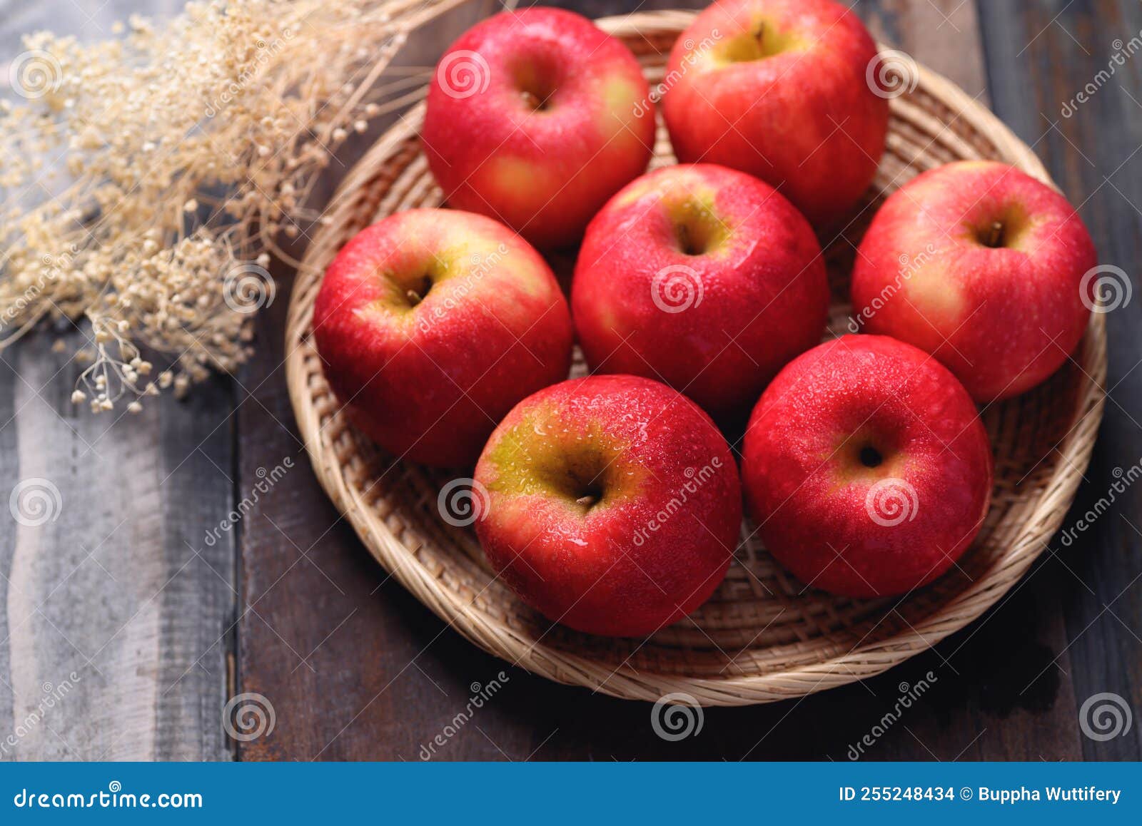 Red Apple Fruit in Basket on Wooden Background in Autumn Season Stock ...