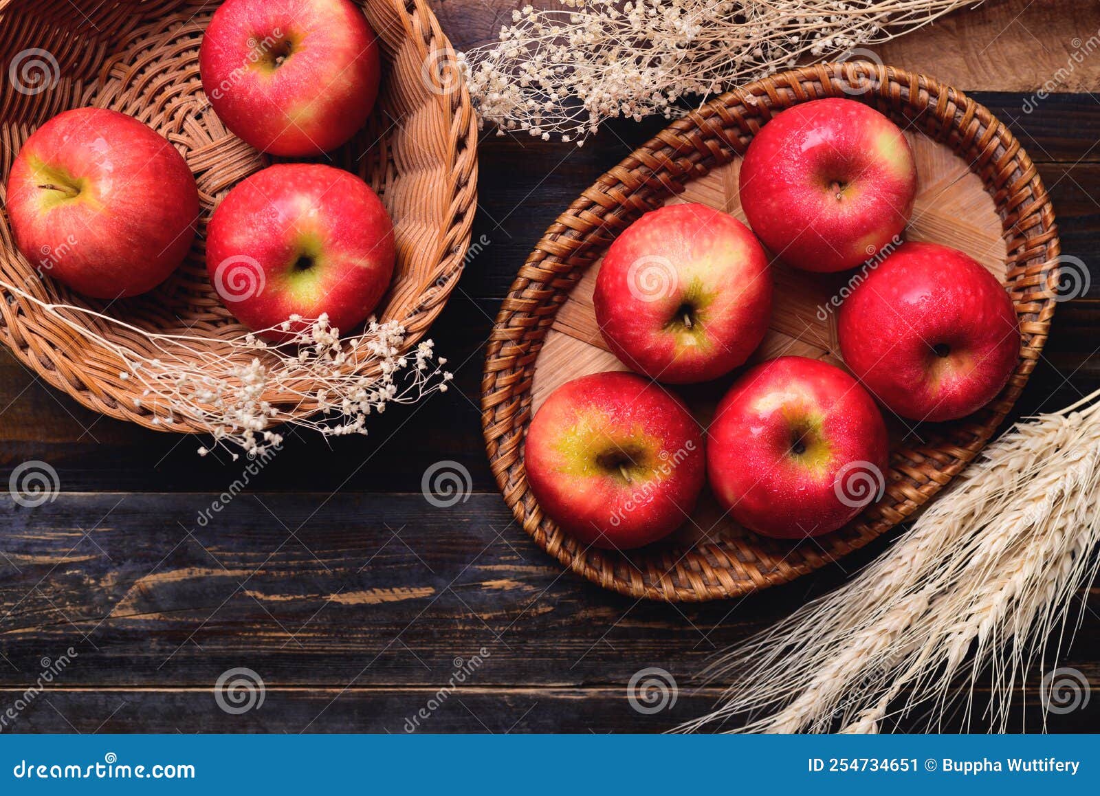 Red Apple Fruit in Basket on Wooden Background Stock Image - Image of ...