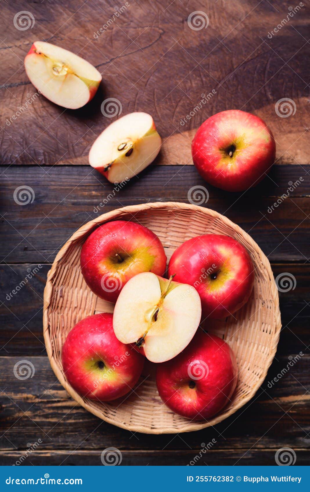 Red Apple Fruit in Basket on Wooden Background Stock Photo - Image of ...