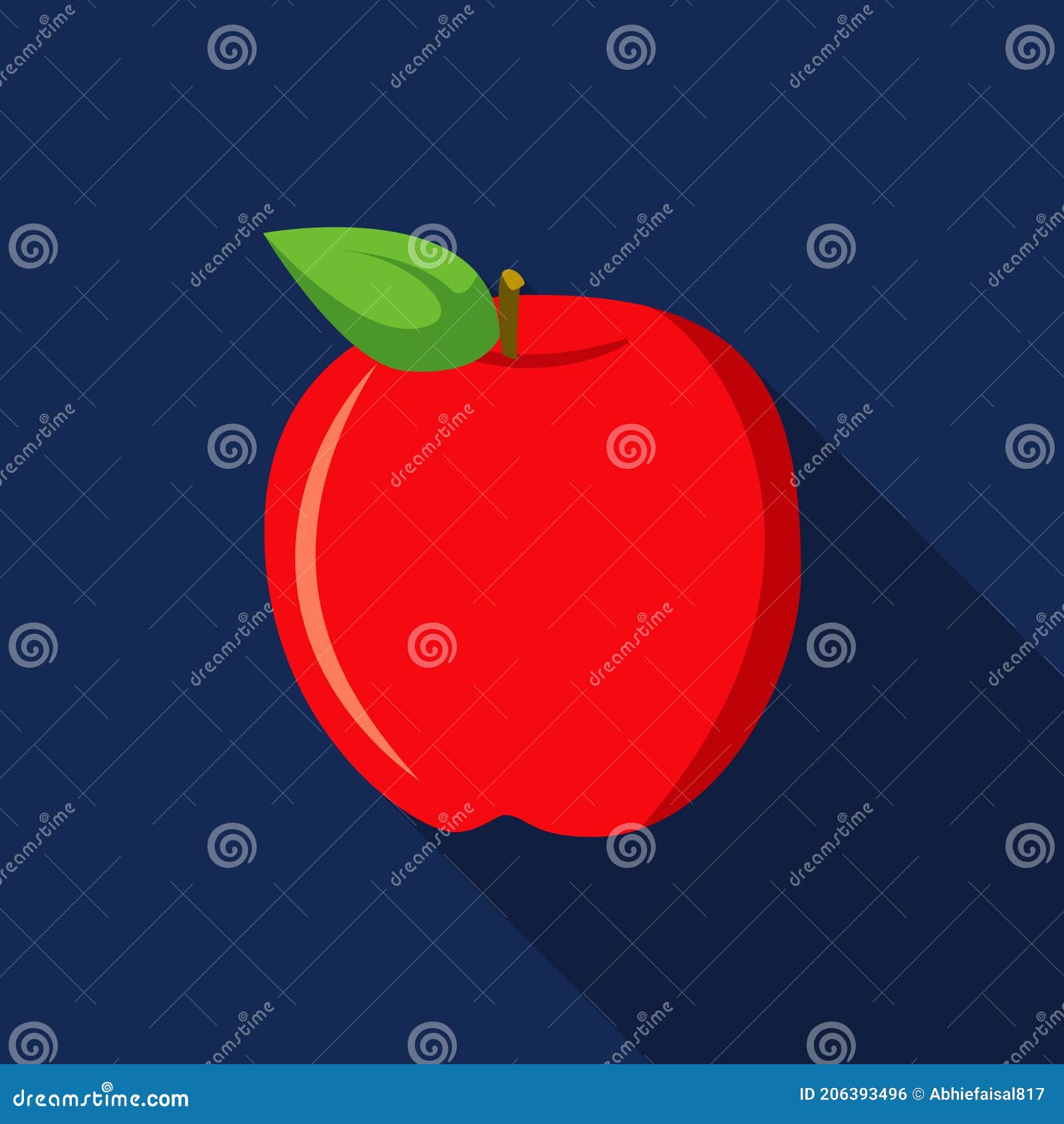 Red Apple Fruit Cartoon Vector Flat Design on Blue Background Stock ...